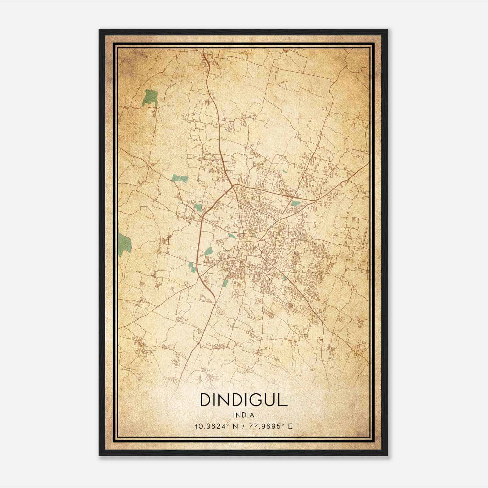 Vintage Dindigul India Map Poster, Dindigul City Road Wall Art Print ...