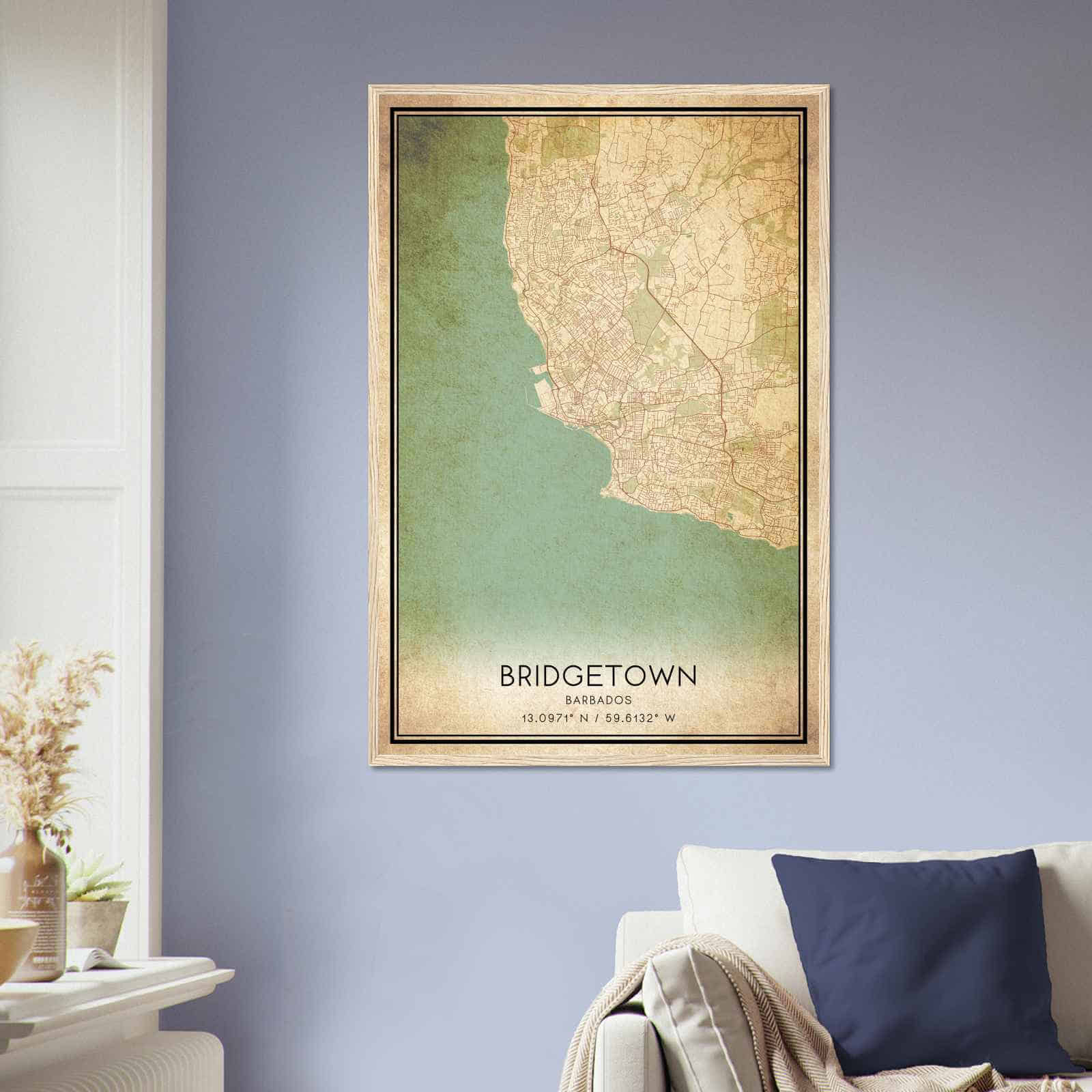 Vintage Bridgetown Barbados Map Poster, Bridgetown City Road Wall Art ...