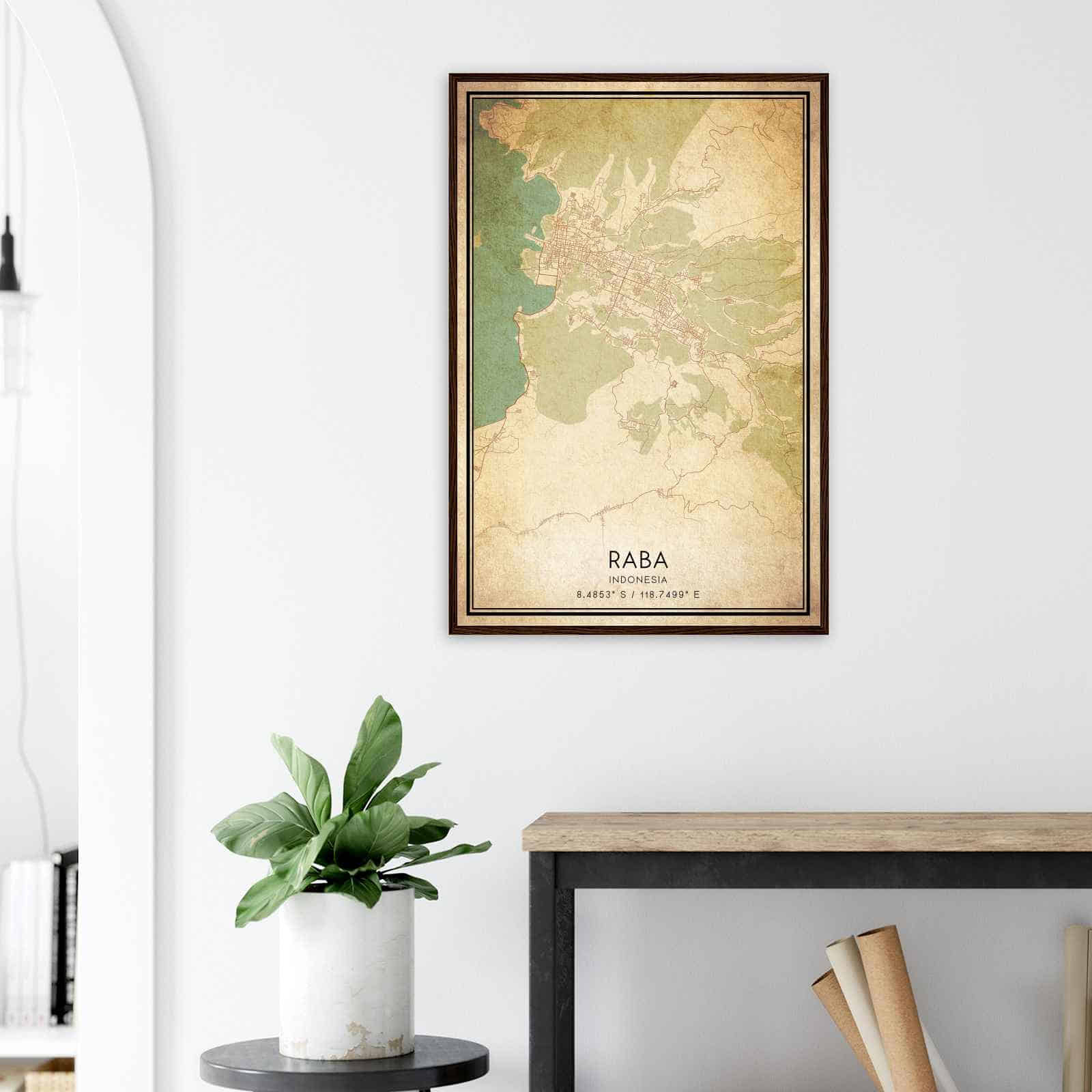 Vintage Raba Indonesia Map Poster, Raba City Road Wall Art Print ...