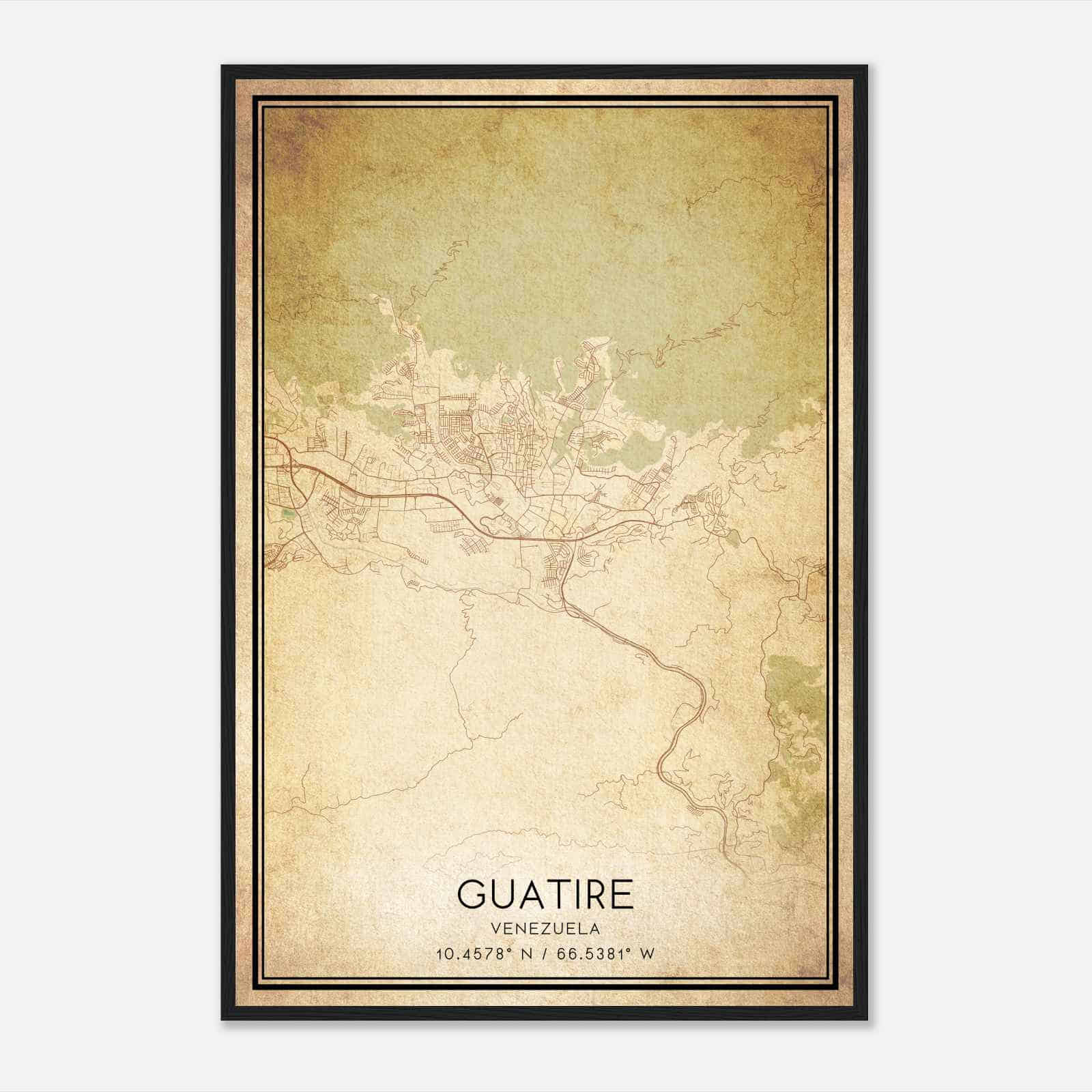 Vintage Guatire Venezuela Map Poster, Guatire City Road Wall Art Print ...