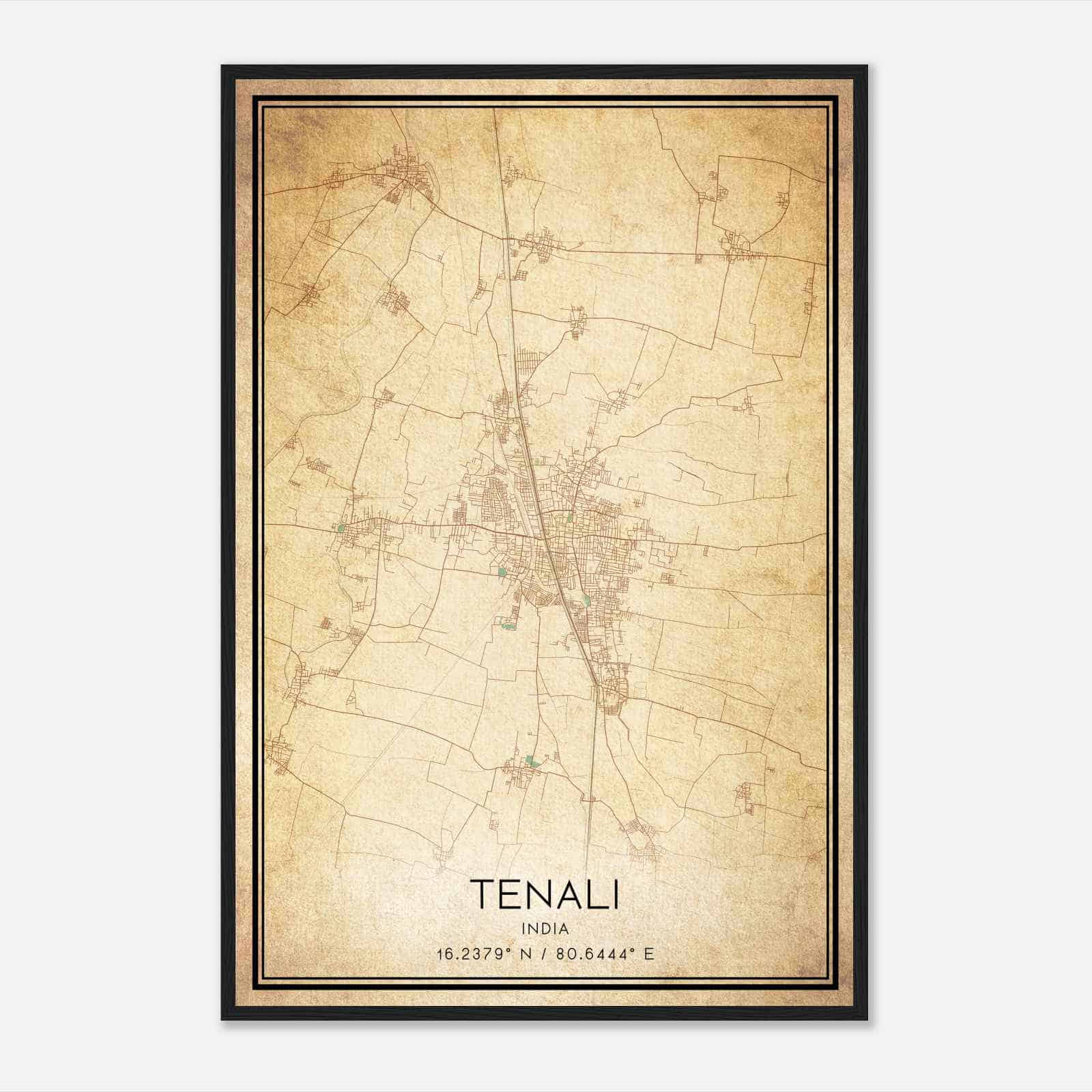 Vintage Tenali India Map Poster, Tenali City Road Wall Art Print ...