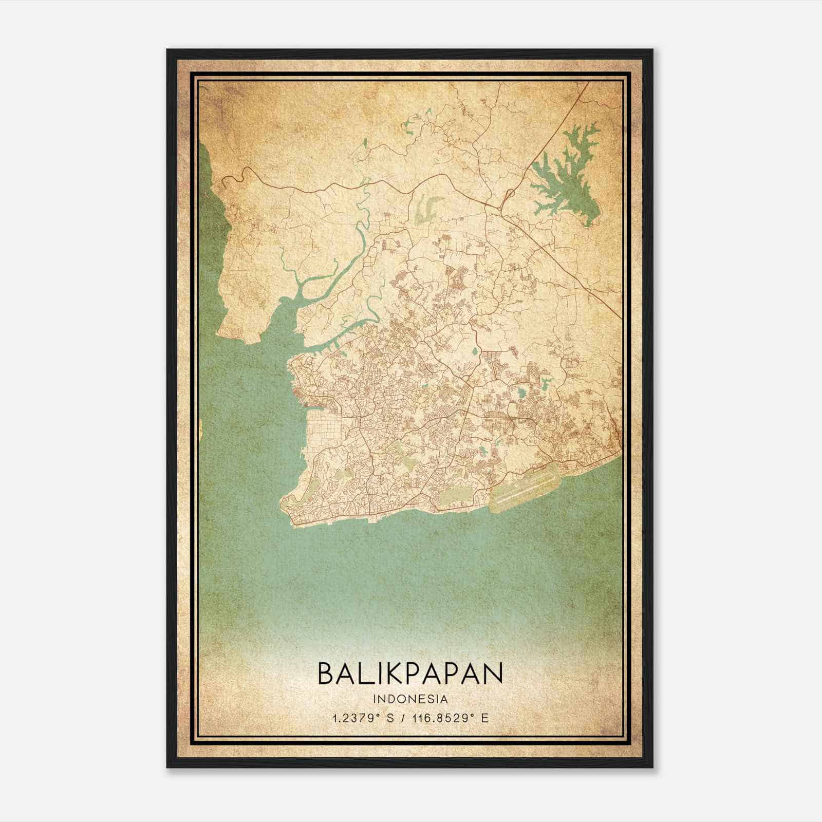 Vintage Balikpapan Indonesia Map Poster, Balikpapan City Road Wall Art ...