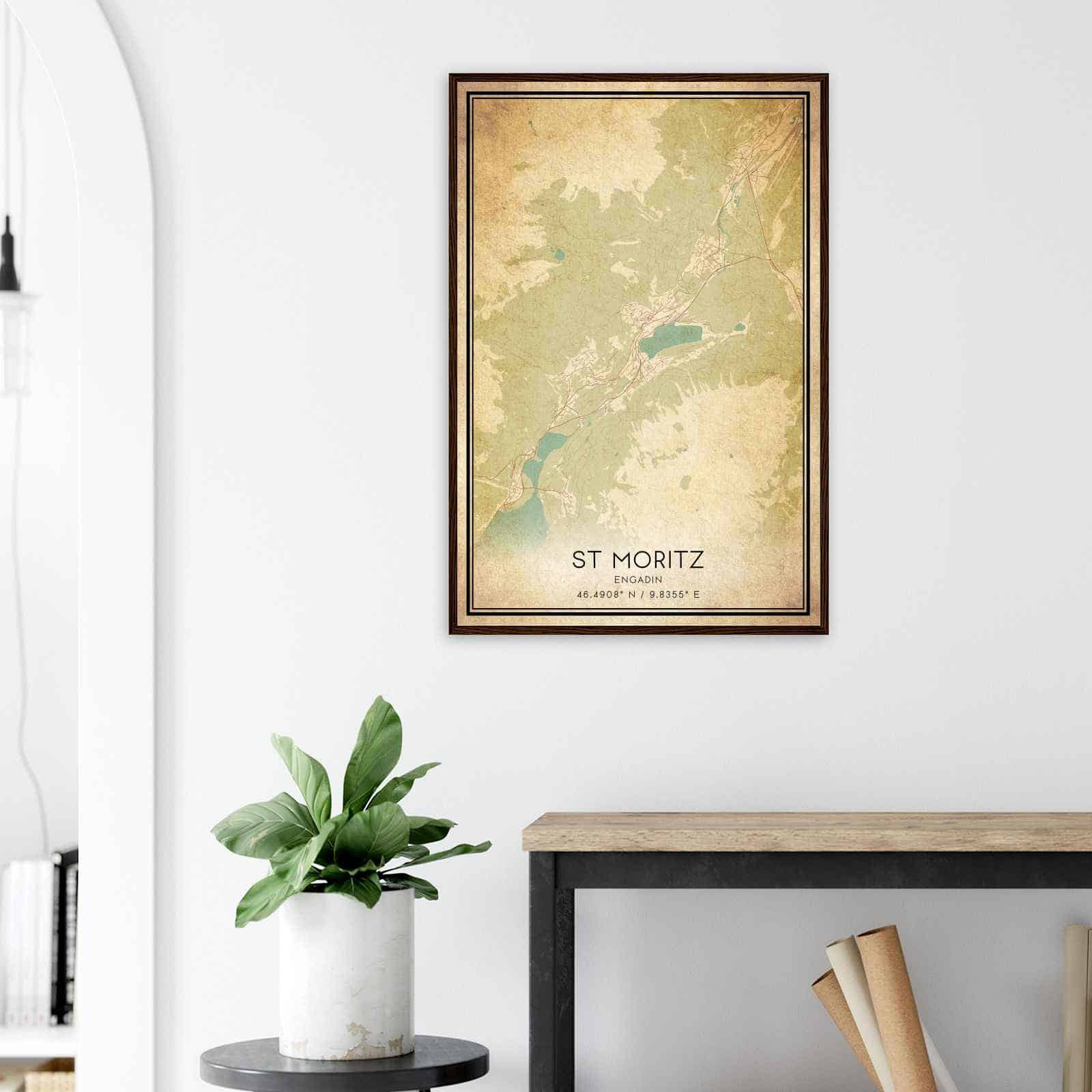 Vintage St Moritz Engadin Map Poster, St Moritz City Road Wall Art ...