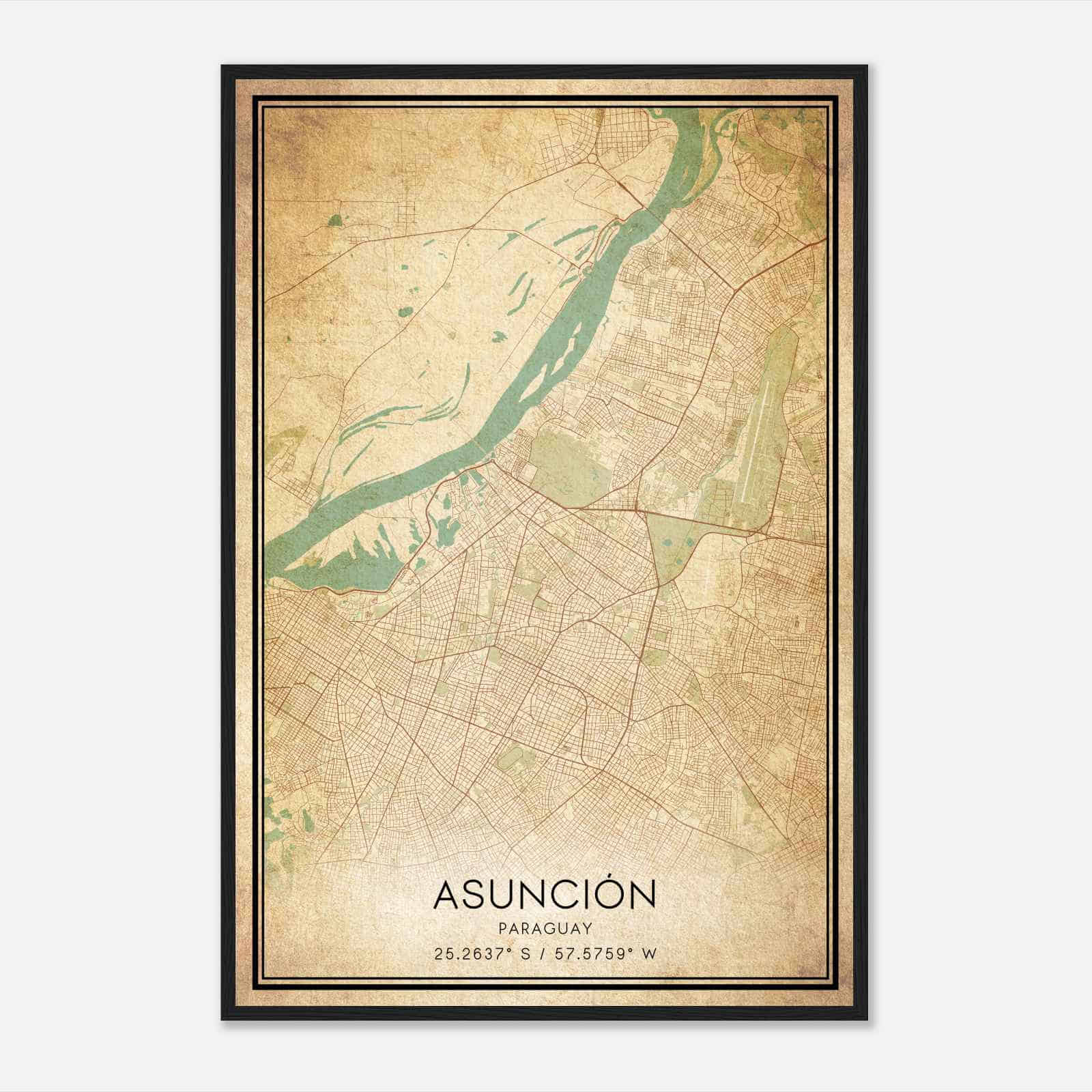 Vintage Asuncion Paraguay Map Poster, Asuncion City Road Wall Art Print ...