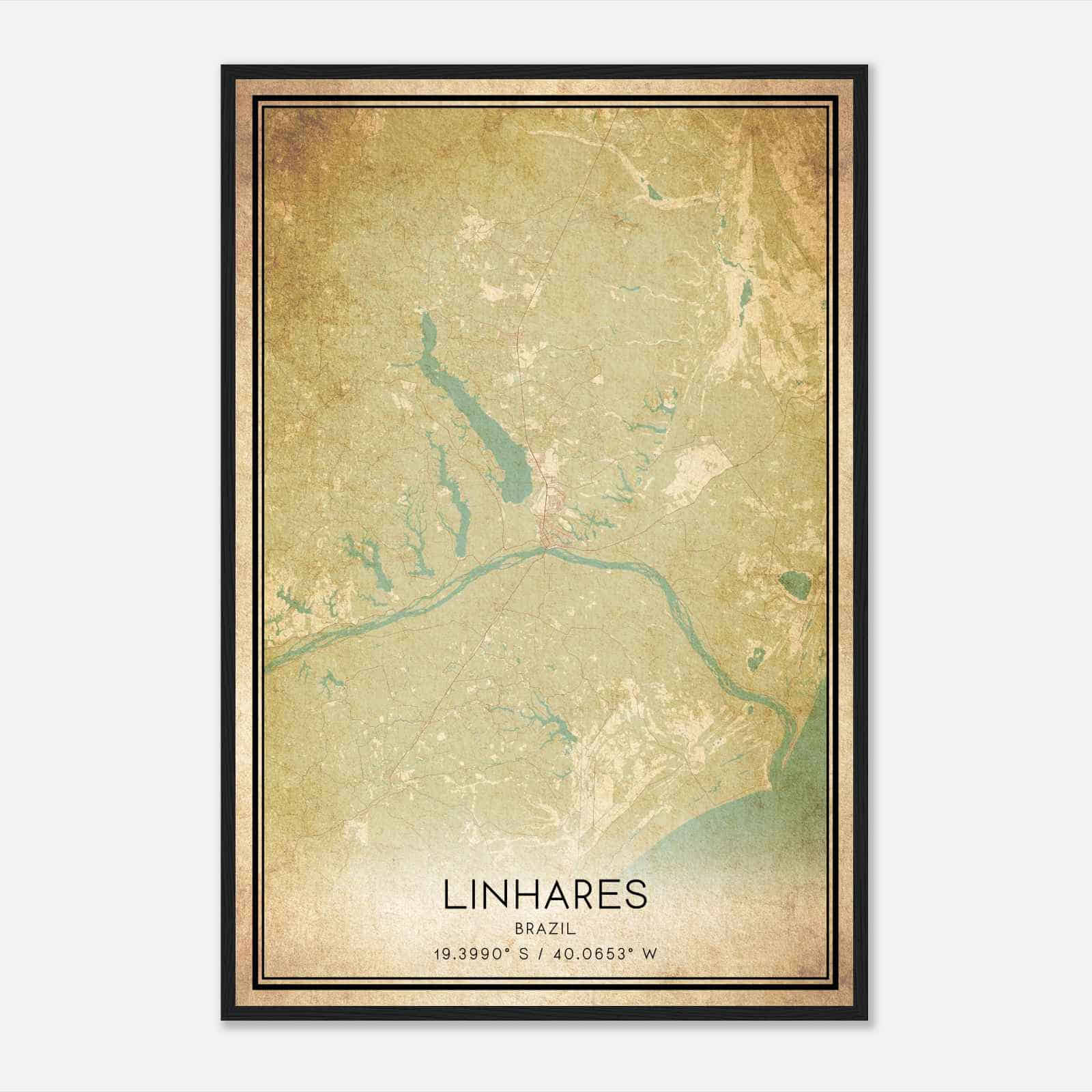 Vintage Linhares Brazil Map Poster, Linhares City Road Wall Art Print ...