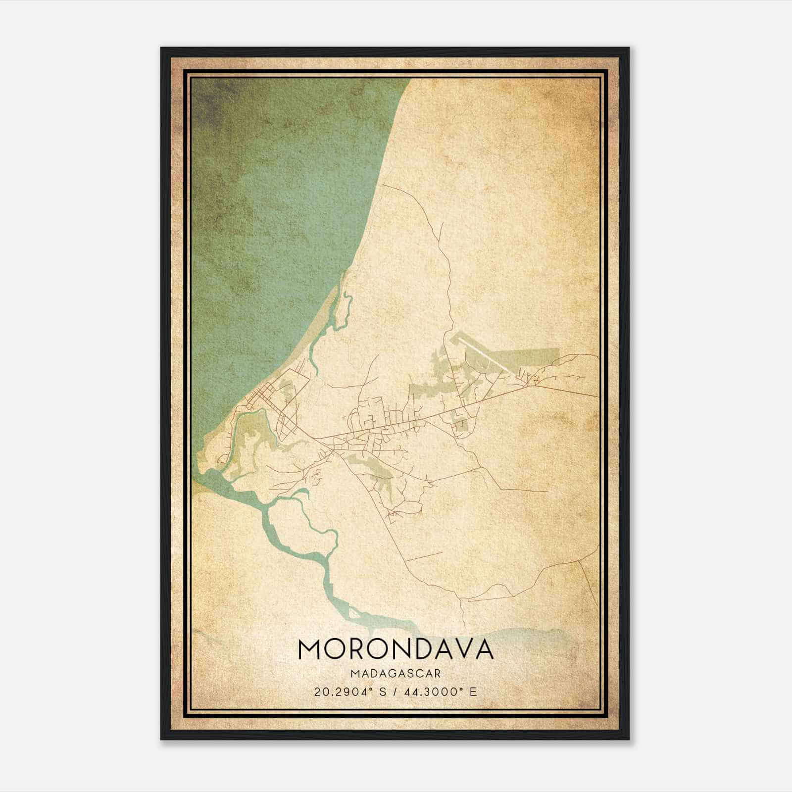 Vintage Morondava Madagascar Map Poster, Morondava City Road Wall Art ...