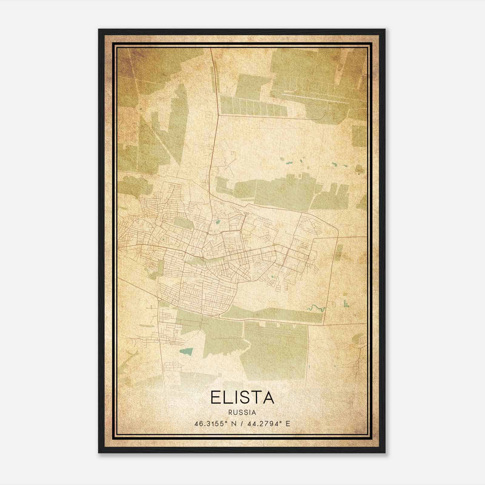 Vintage Elista Russia Map Poster, Elista City Road Wall Art Print ...