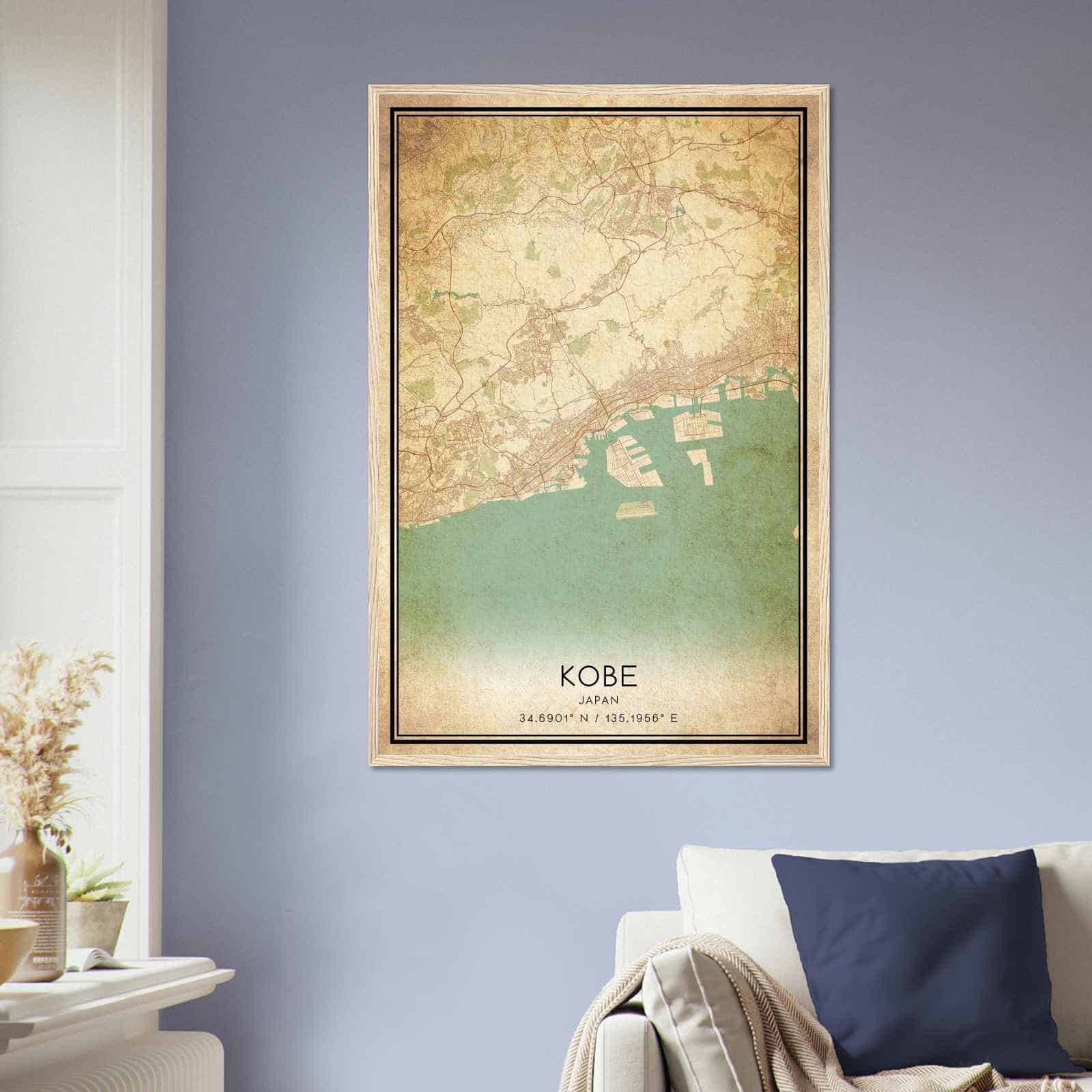 Vintage Kobe Japan Map Poster, Kobe City Road Wall Art Print - Custom ...