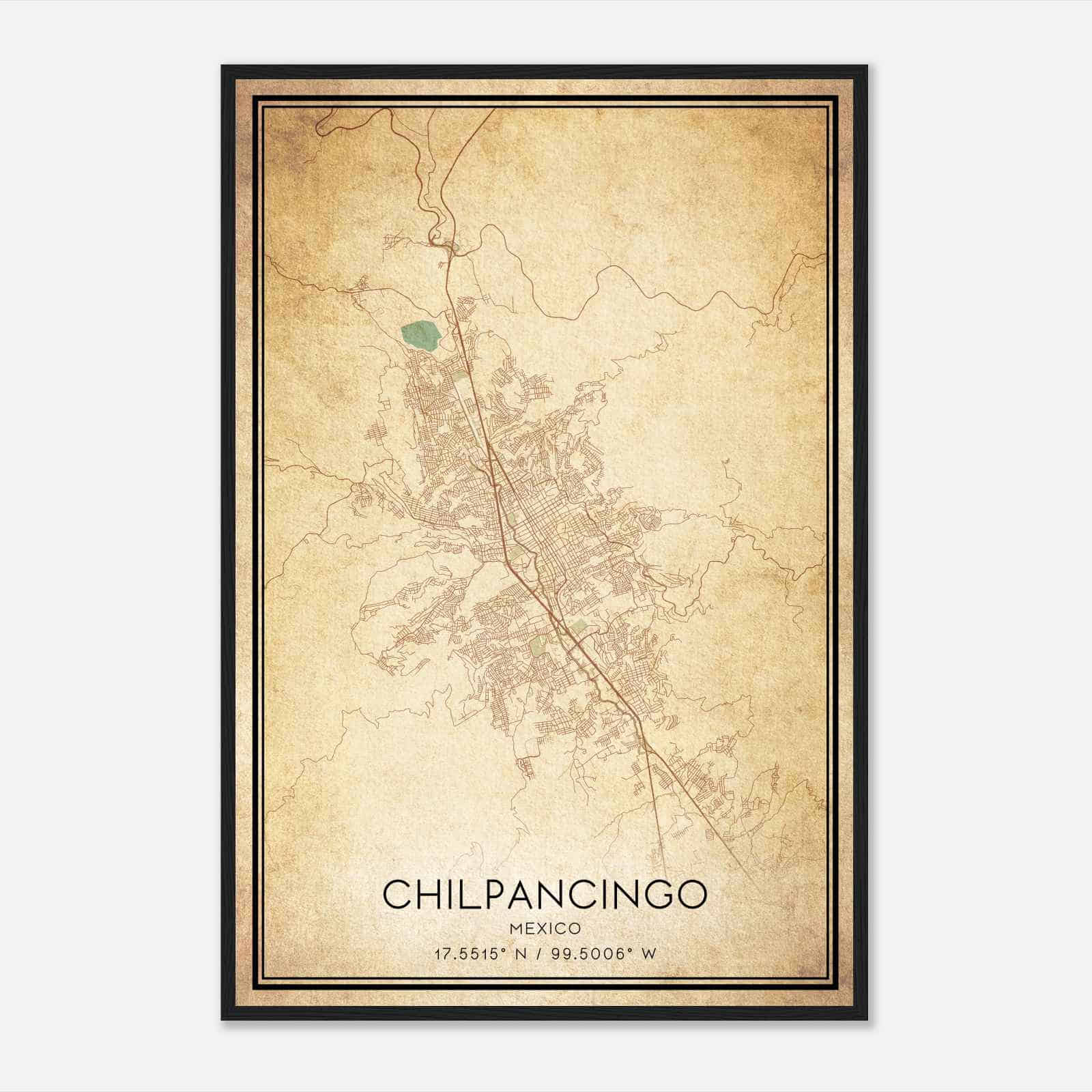 Vintage Chilpancingo Mexico Map Poster, Chilpancingo City Road Wall Art ...