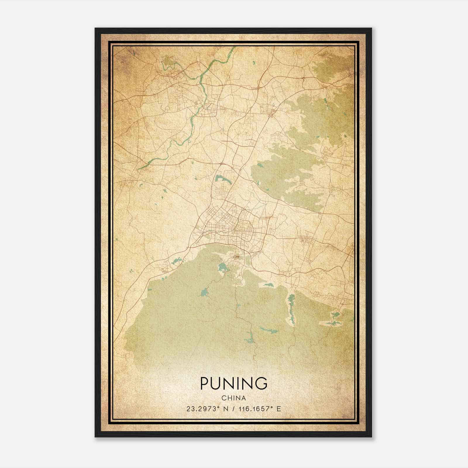 Vintage Puning China Map Poster, Puning City Road Wall Art Print ...