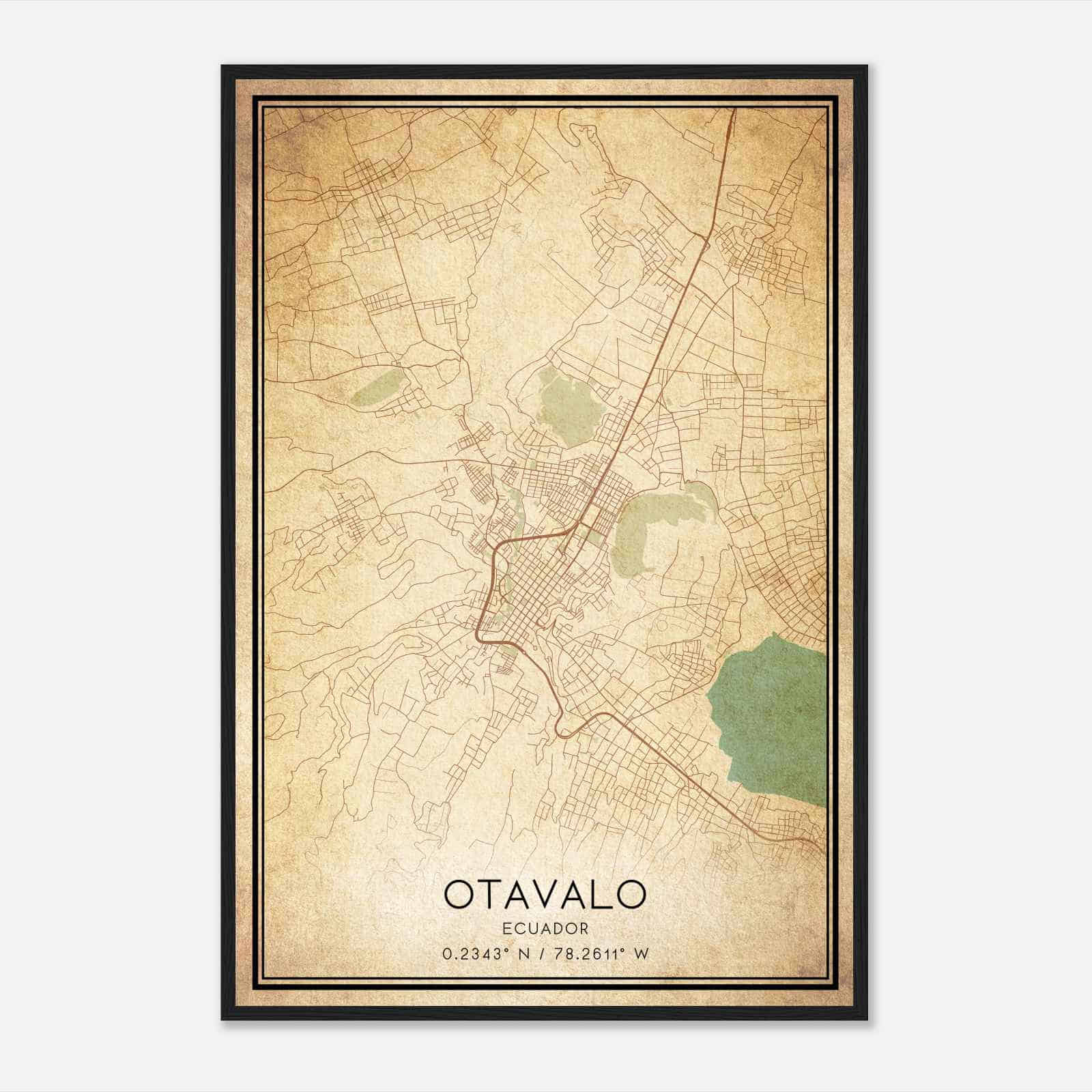 Vintage Otavalo Ecuador Map Poster, Otavalo City Road Wall Art Print ...