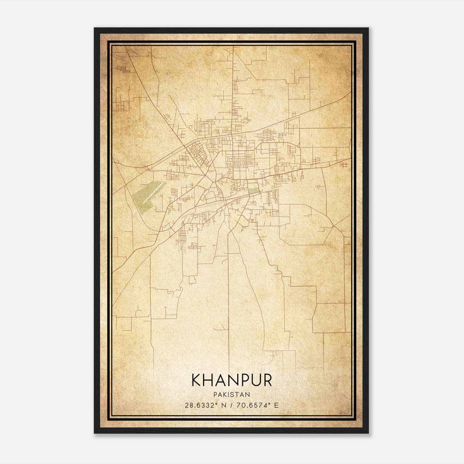 Vintage Khanpur Pakistan Map Poster, Khanpur City Road Wall Art Print ...