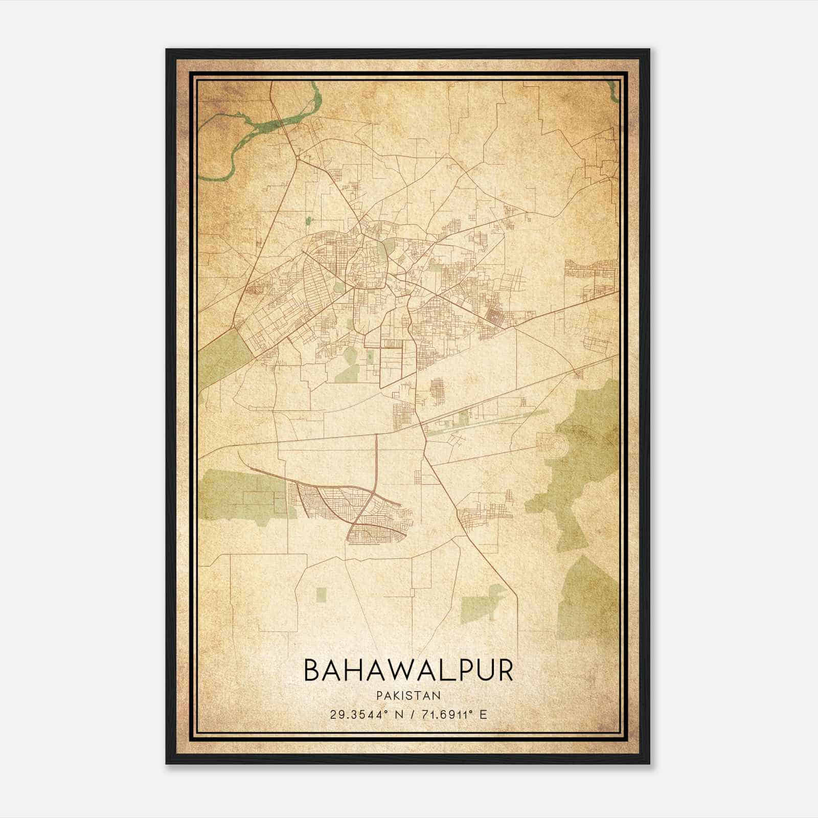Vintage Bahawalpur Pakistan Map Poster, Bahawalpur City Road Wall Art ...