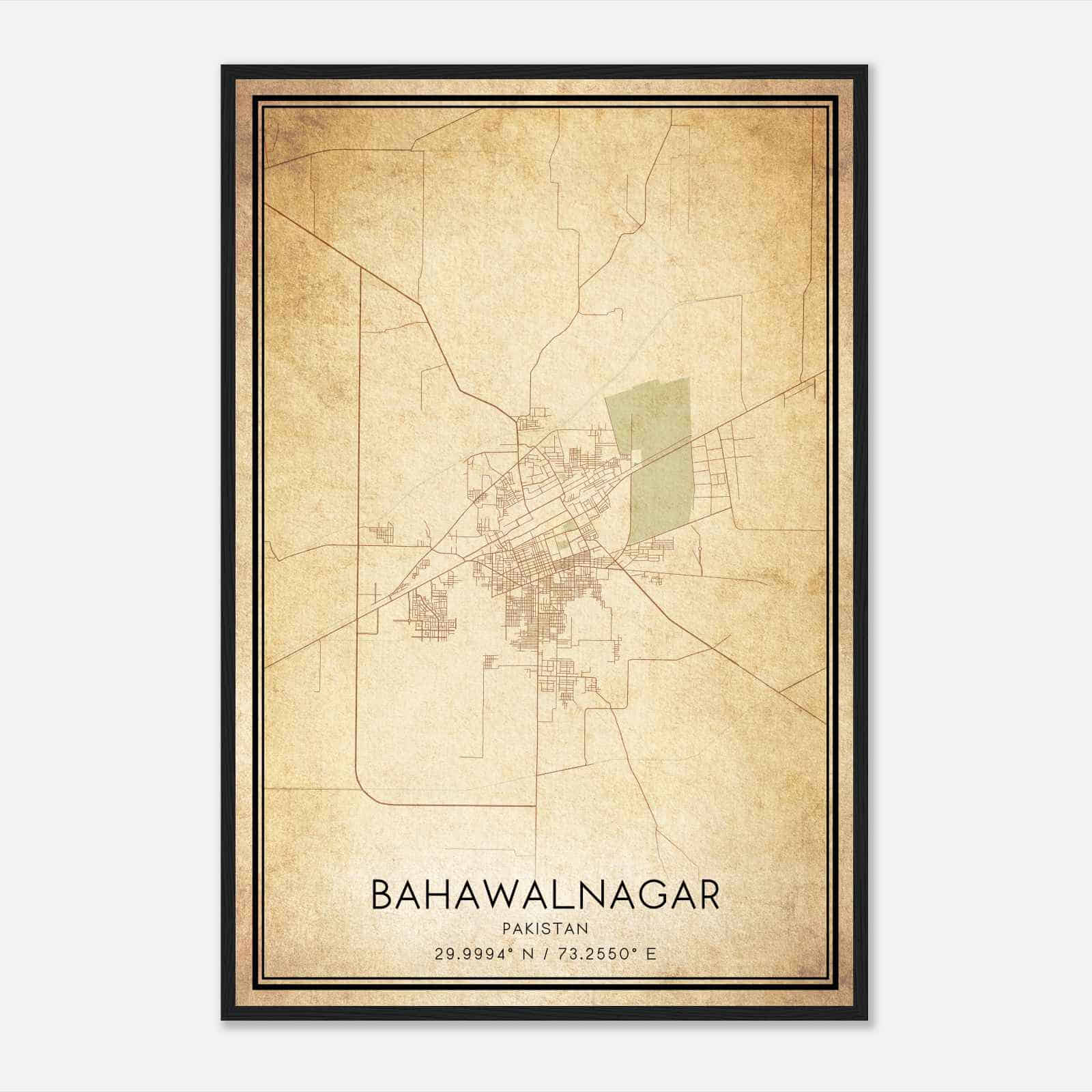 Vintage Bahawalnagar Pakistan Map Poster, Bahawalnagar City Road Wall ...