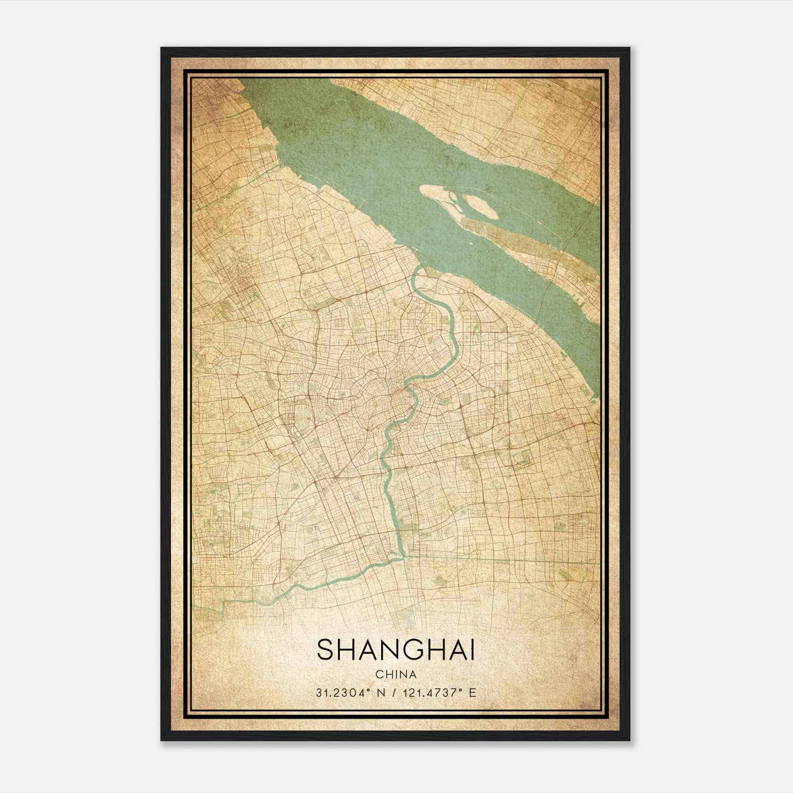 Vintage Shanghai China Map Poster, Shanghai City Road Wall Art Print ...