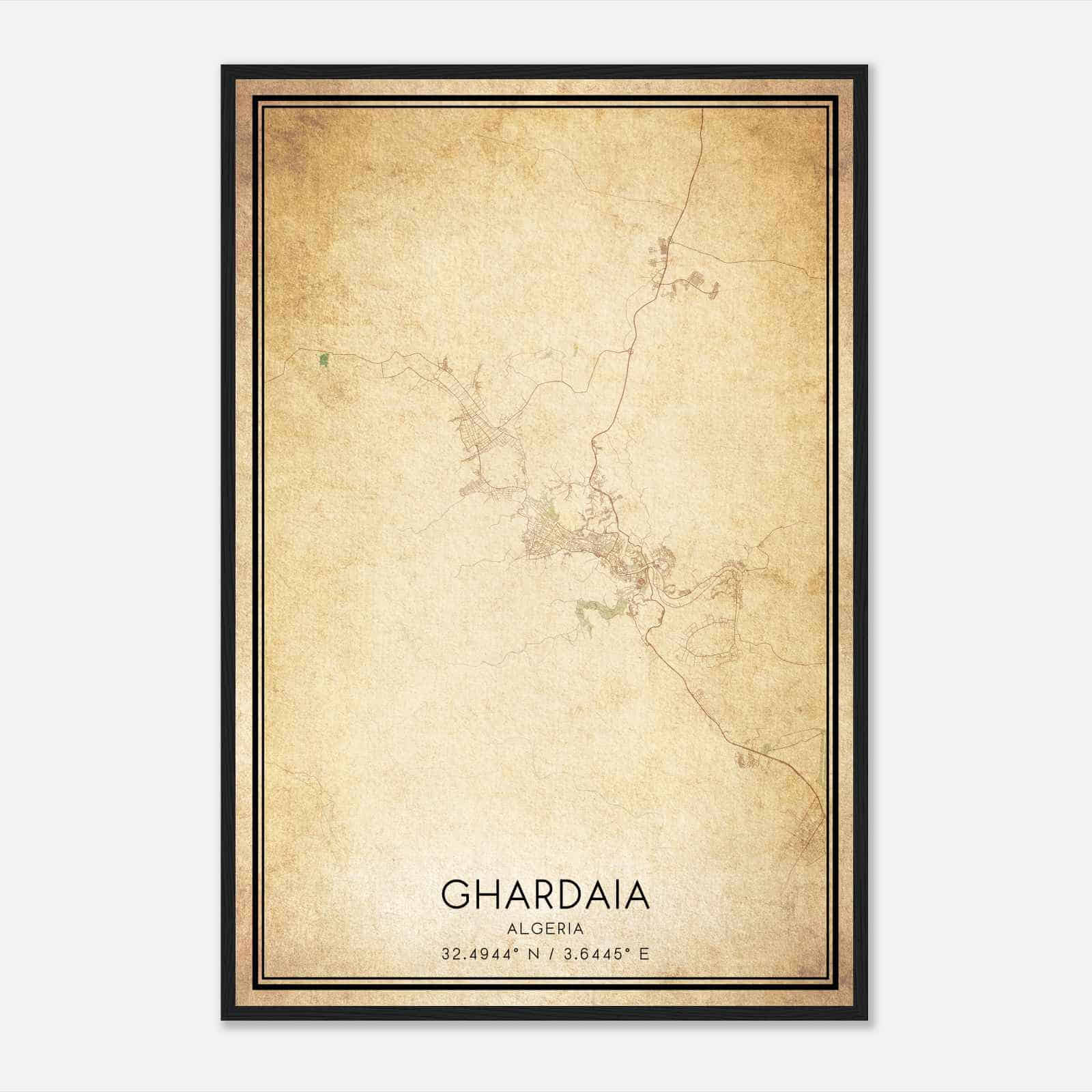 Vintage Ghardaia Algeria Map Poster, Ghardaia City Road Wall Art Print ...