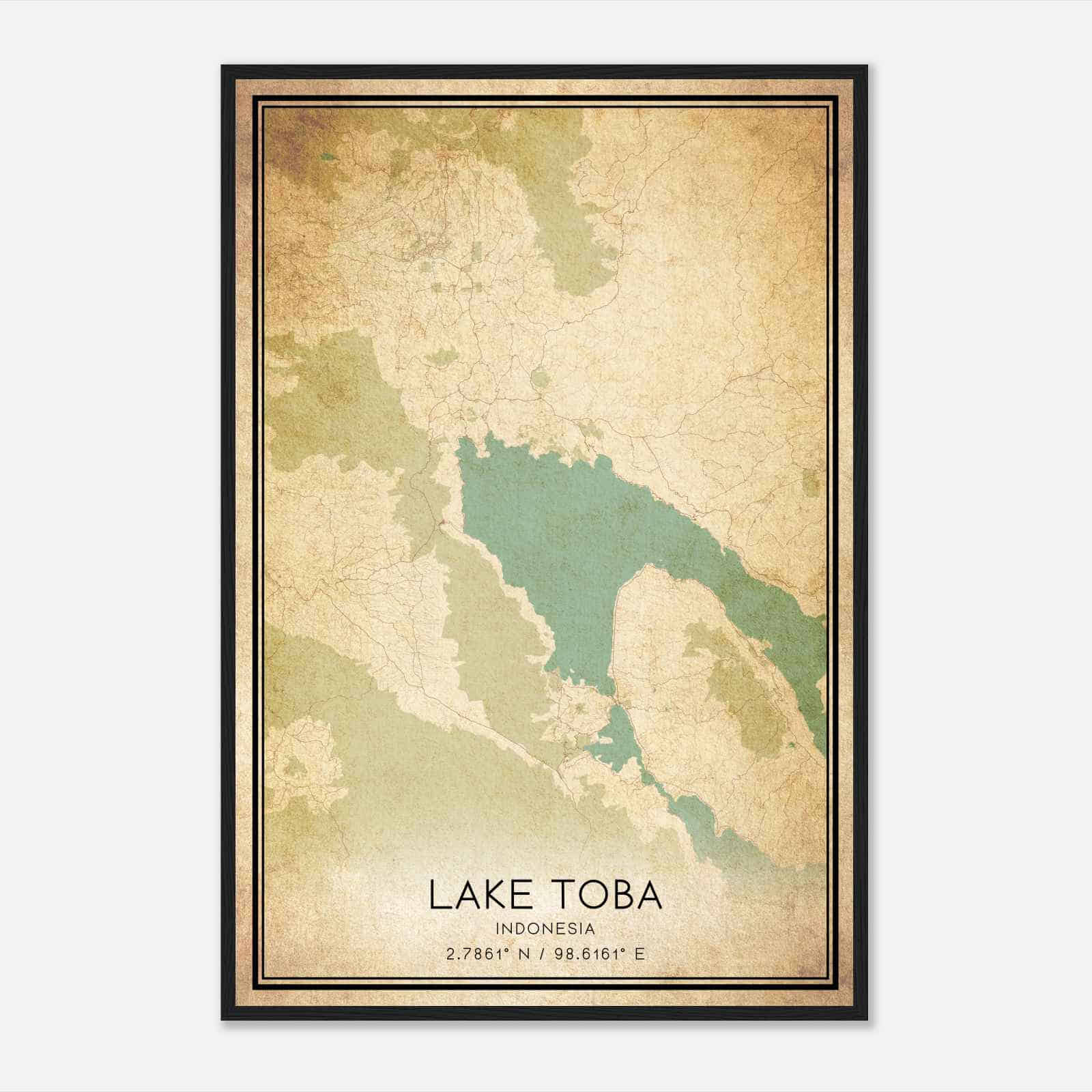 Vintage Lake Toba Indonesia Map Poster, Lake Toba City Road Wall Art ...