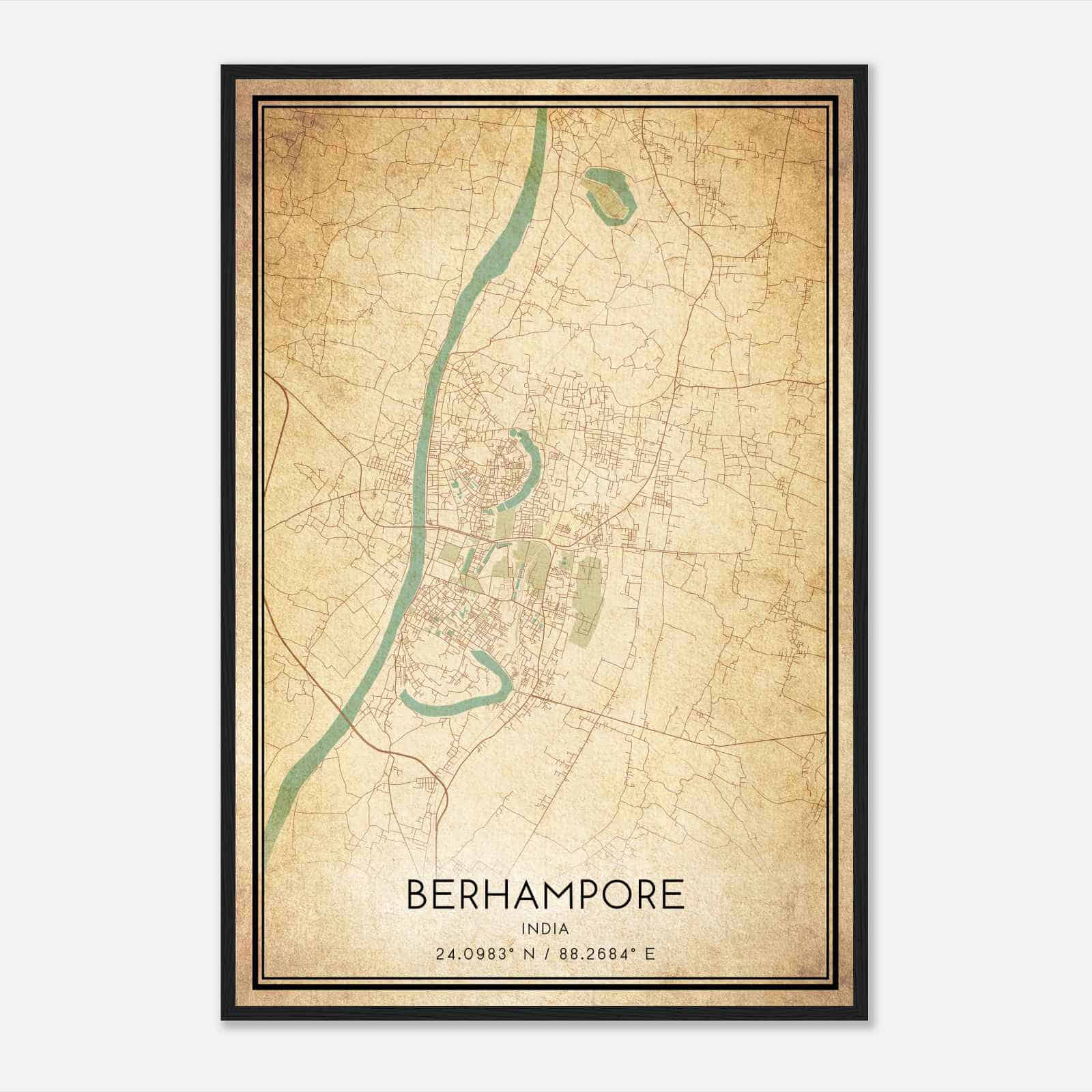 Vintage Berhampore India Map Poster, Berhampore City Road Wall Art ...