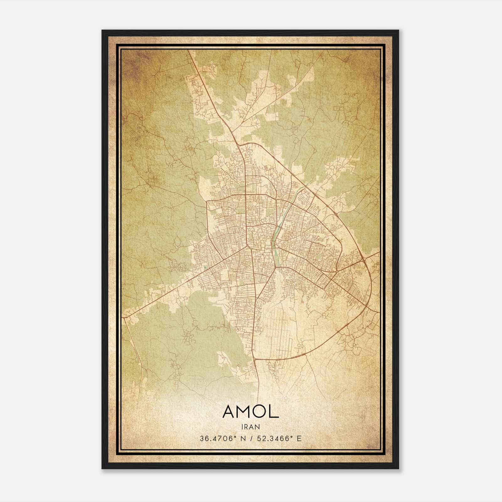 Vintage Amol Iran Map Poster, Amol City Road Wall Art Print - Custom ...