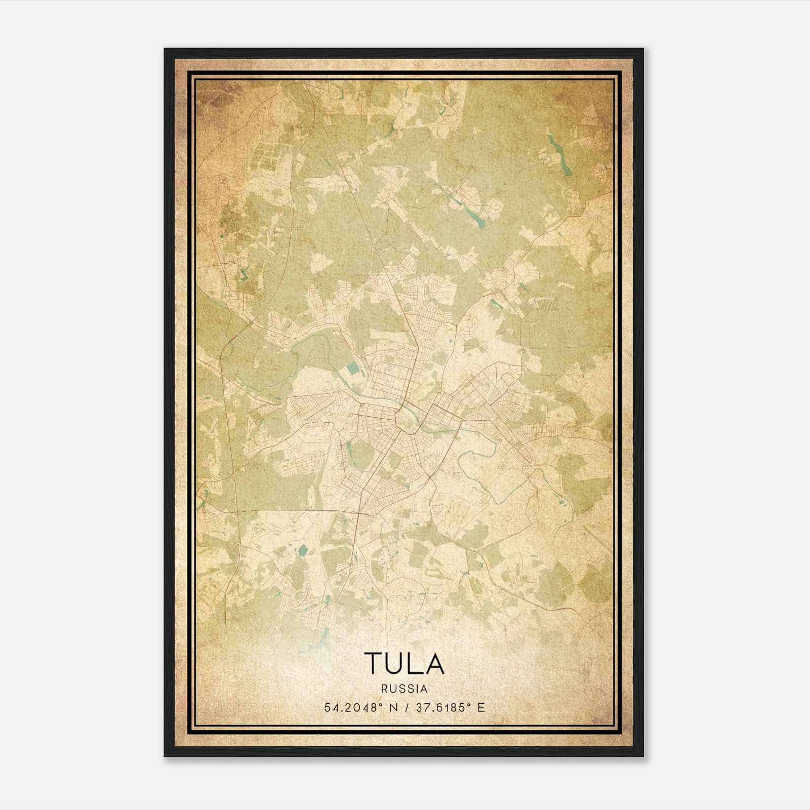 Vintage Tula Russia Map Poster, Tula City Road Wall Art Print - Custom ...