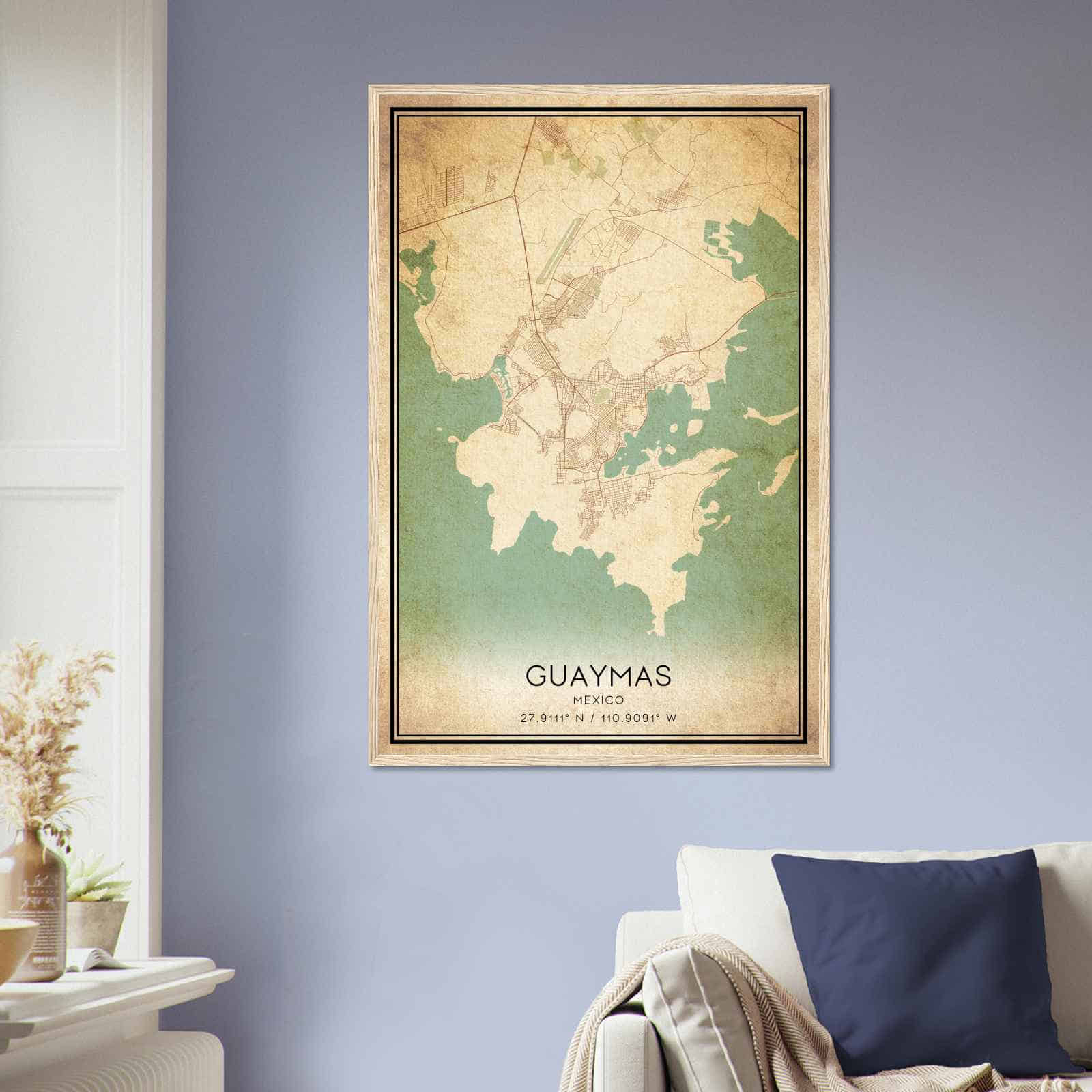 Vintage Guaymas Mexico Map Poster, Guaymas City Road Wall Art Print - Custom Maps & Posters