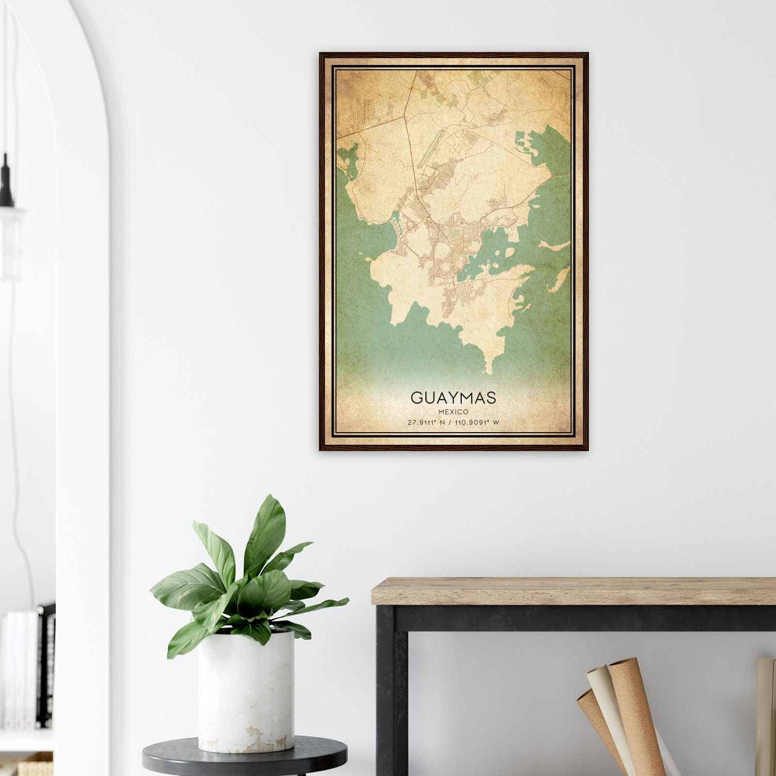 Vintage Guaymas Mexico Map Poster, Guaymas City Road Wall Art Print - Custom Maps & Posters