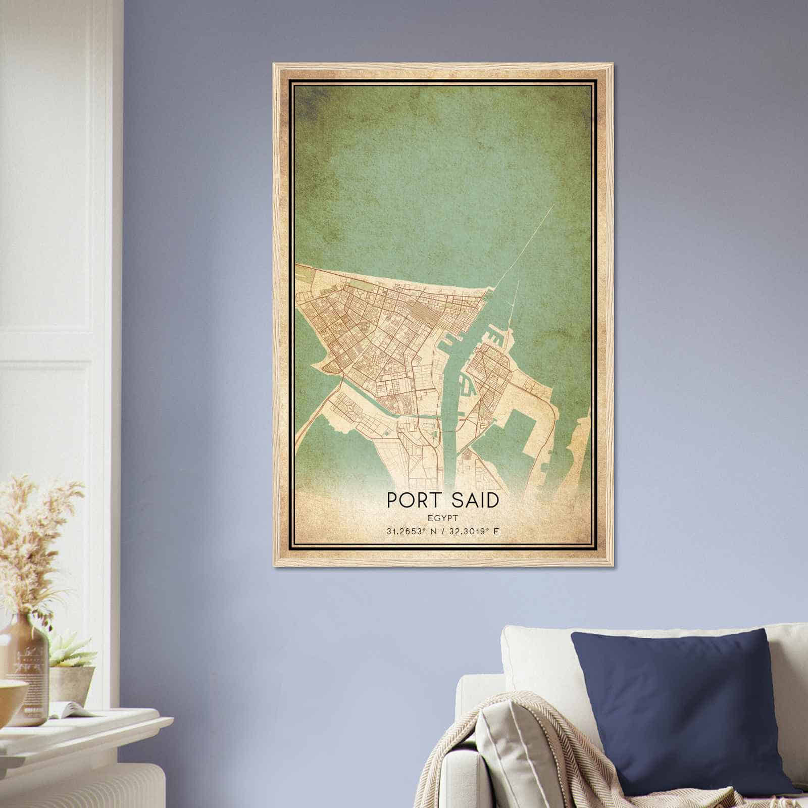 Vintage Port Said Egypt Map Poster Port Said City Road Wall Art Print Custom Maps And Posters