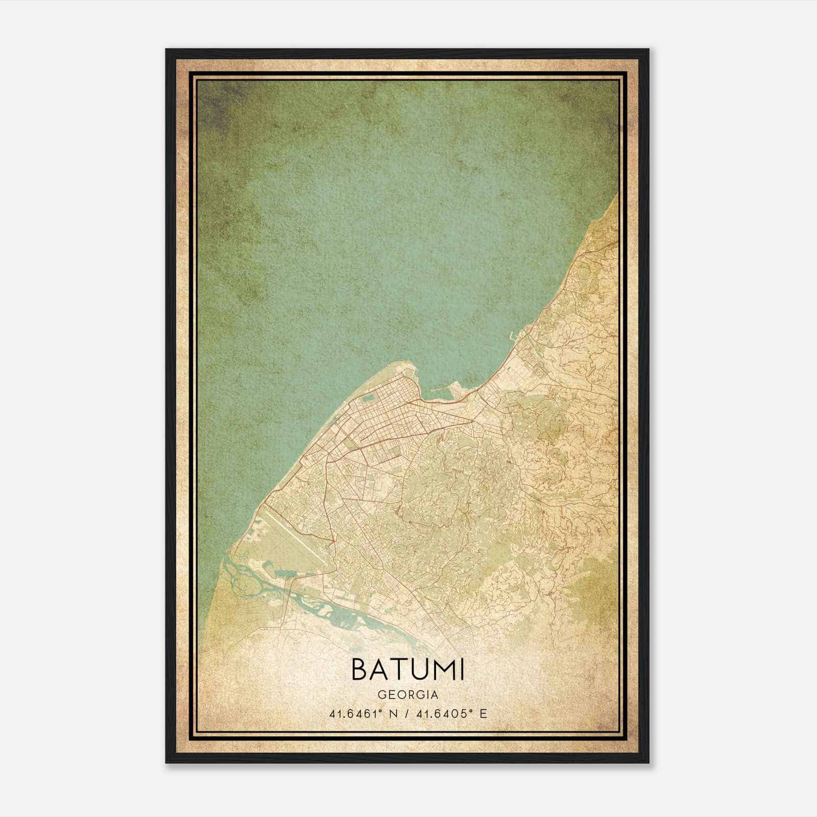 Vintage Batumi Georgia Map Poster, Batumi City Road Wall Art Print ...