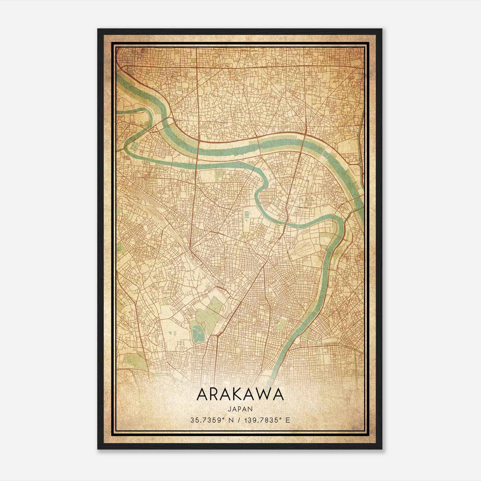 Vintage Arakawa Japan Map Poster, Arakawa City Road Wall Art Print ...