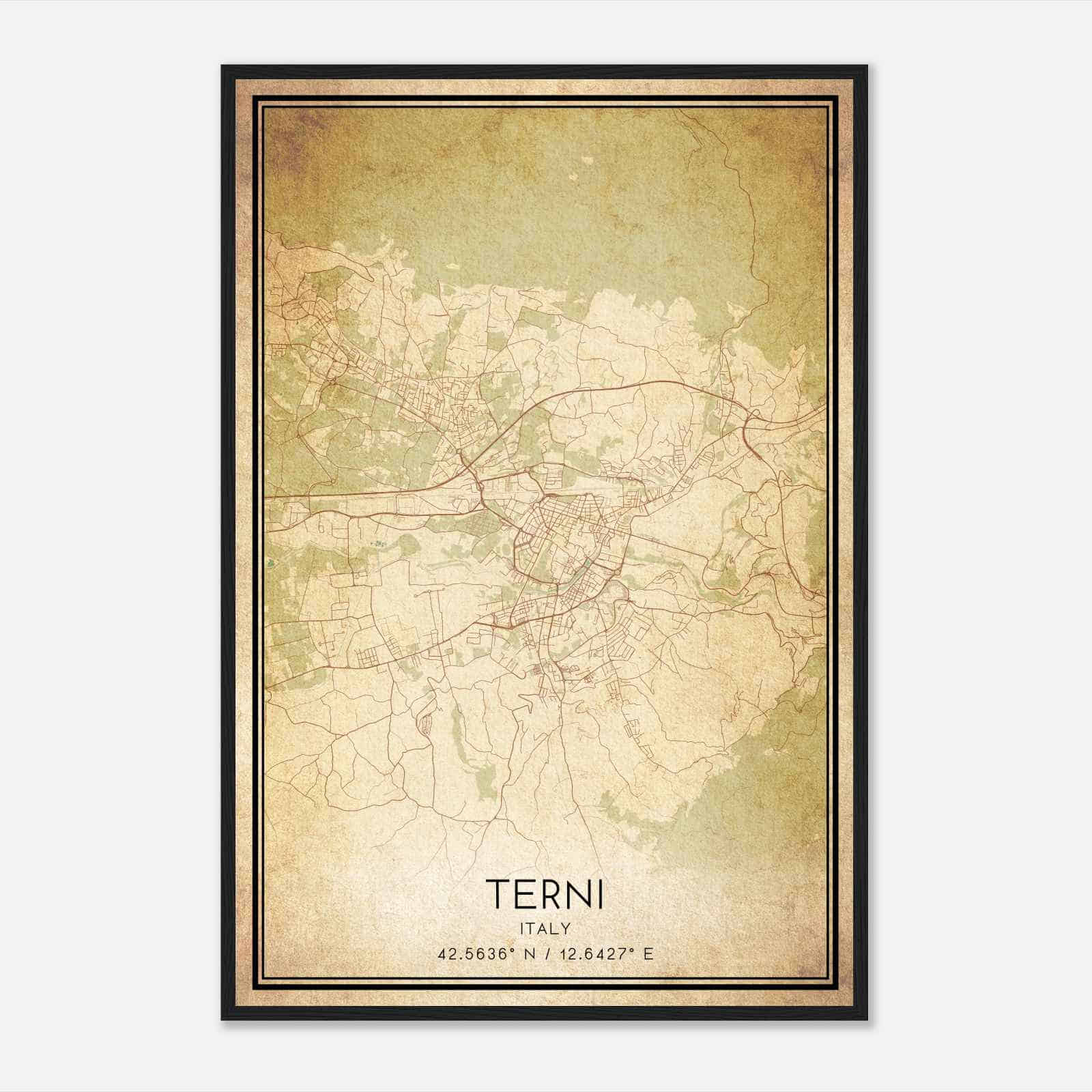 Vintage Terni Italy Map Poster, Terni City Road Wall Art Print - Custom ...