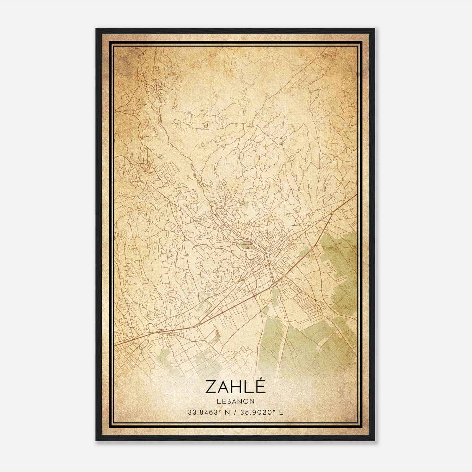 Vintage Zahle Lebanon Map Poster, Zahle City Road Wall Art Print ...