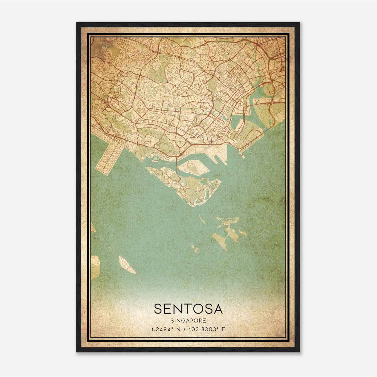 Vintage Sentosa Singapore Map Poster, Sentosa City Road Wall Art Print ...