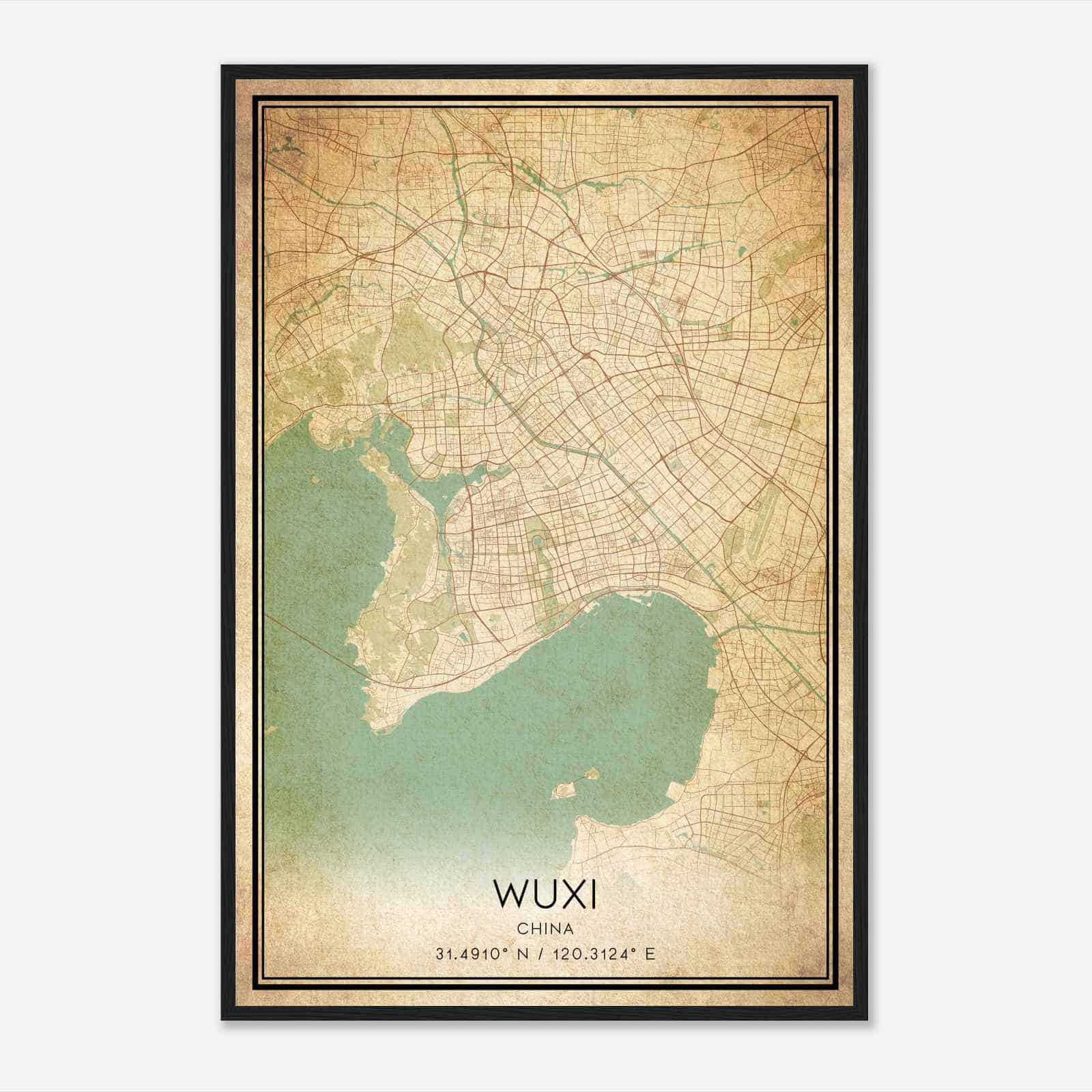 Vintage Wuxi China Map Poster, Wuxi City Road Wall Art Print - Custom ...