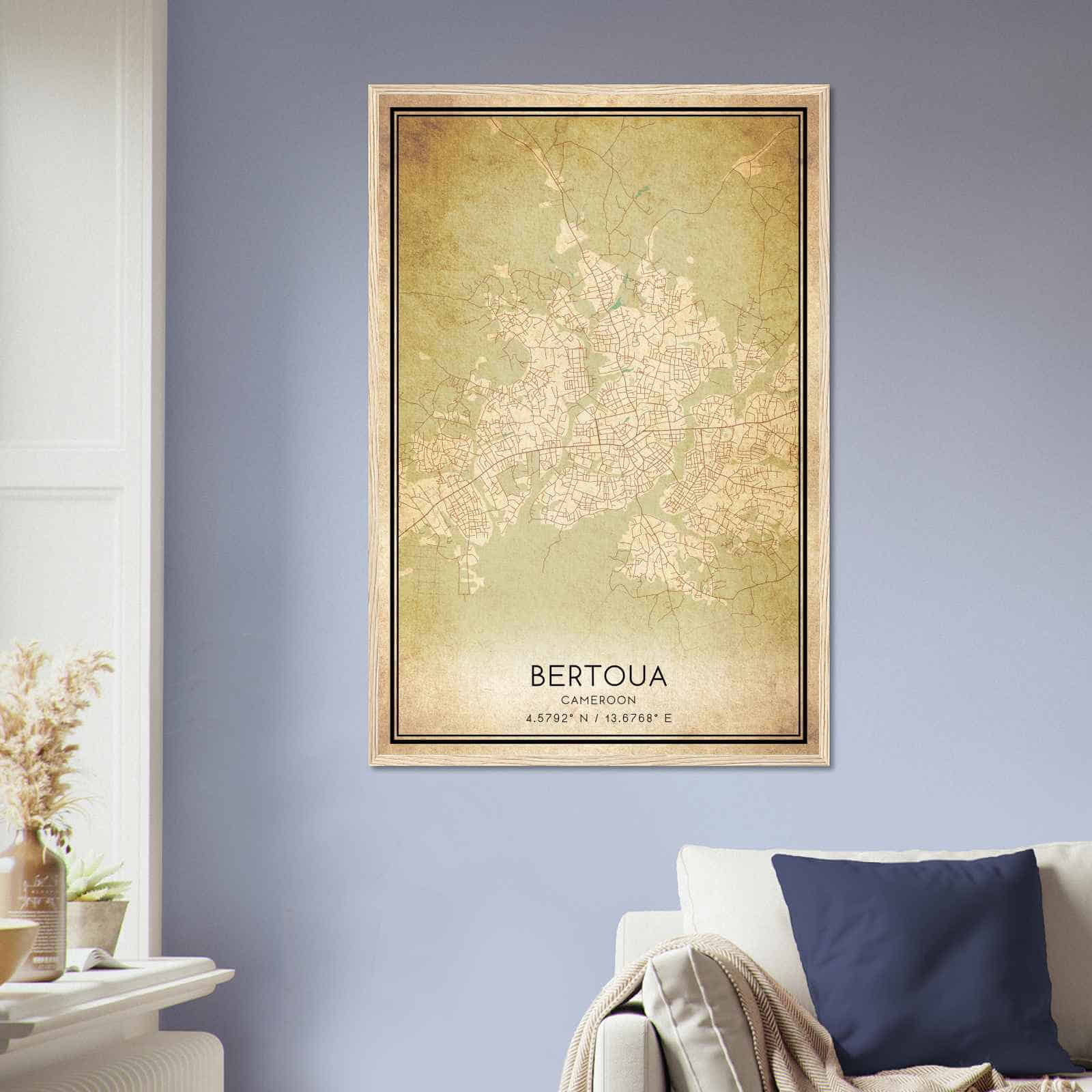 Vintage Bertoua Cameroon Map Poster, Bertoua City Road Wall Art Print ...