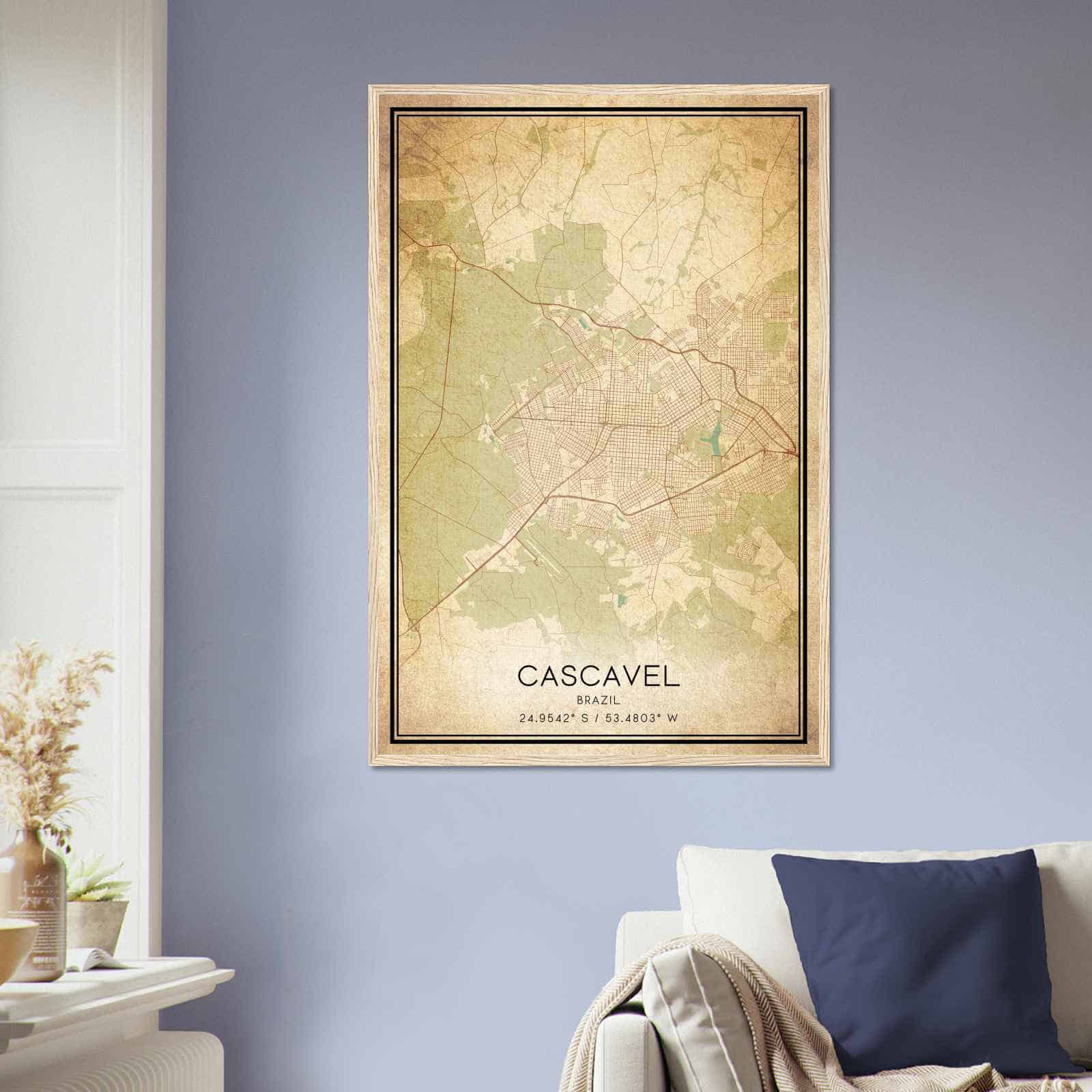 Vintage Cascavel Brazil Map Poster, Cascavel City Road Wall Art Print ...