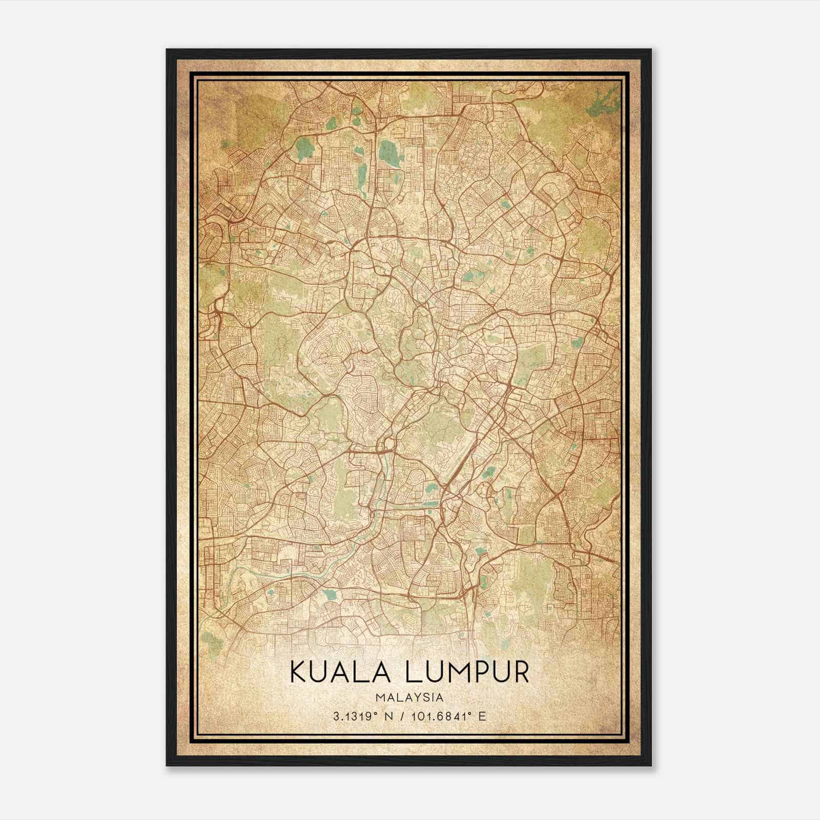 Vintage Kuala Lumpur Malaysia Map Poster, Kuala Lumpur City Road Wall ...