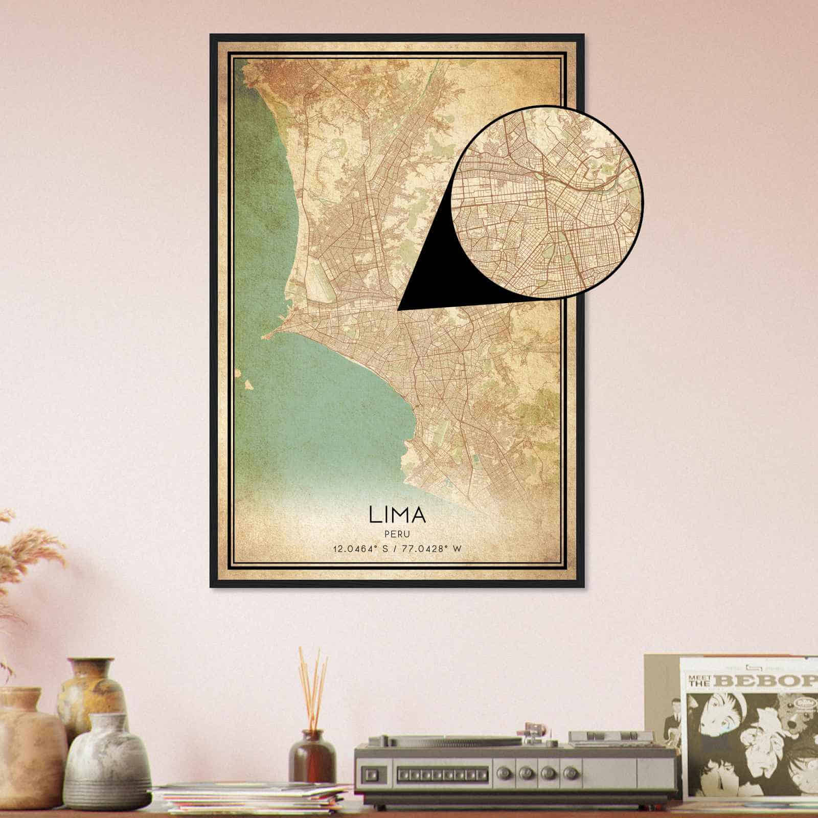 Vintage Lima Peru Map Poster, Lima City Road Wall Art Print - Custom ...