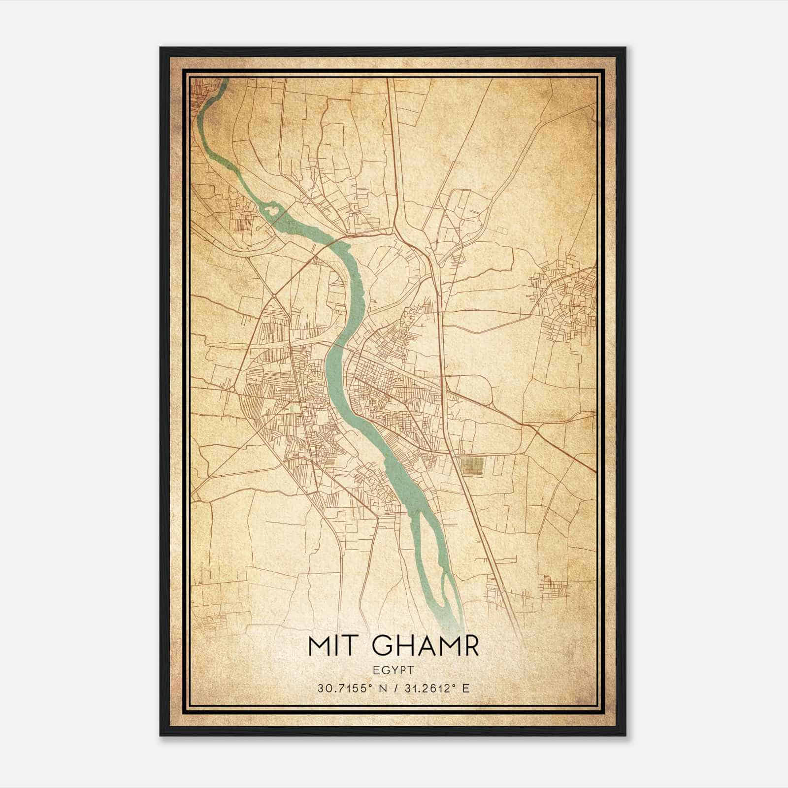 Vintage Mit Ghamr Egypt Map Poster, Mit Ghamr City Road Wall Art Print - Custom Maps & Posters