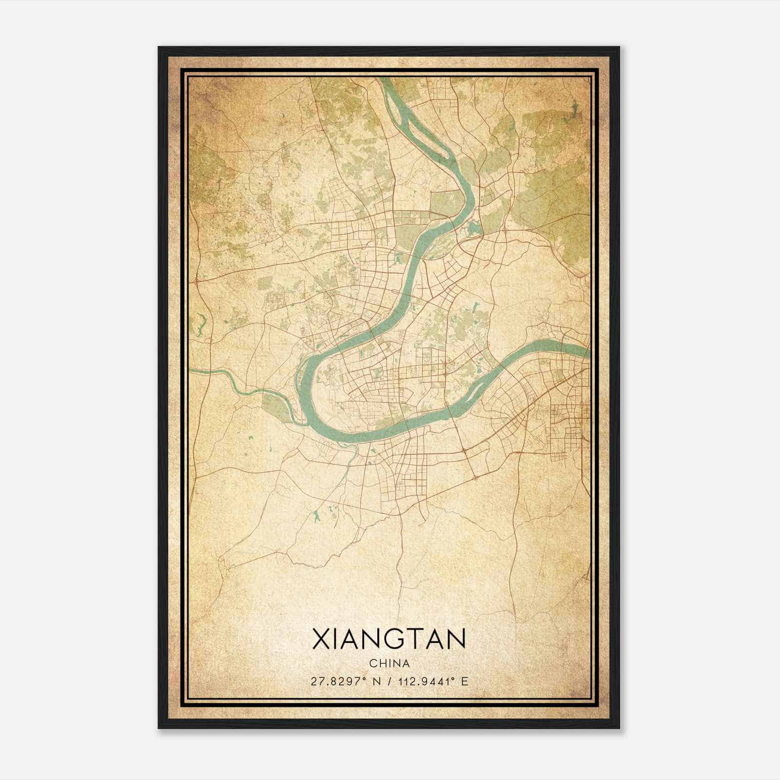 Vintage Xiangtan China Map Poster, Xiangtan City Road Wall Art Print ...