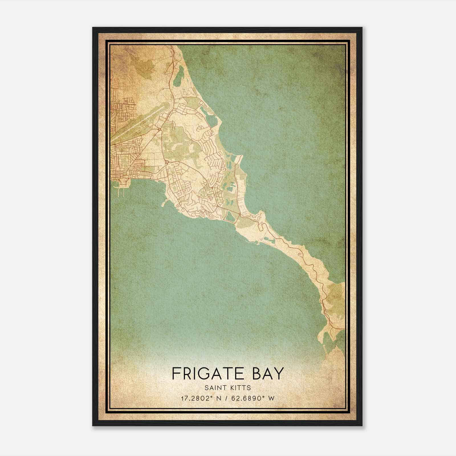 Vintage Frigate Bay Saint Kitts Map Poster, Frigate Bay City Road Wall ...