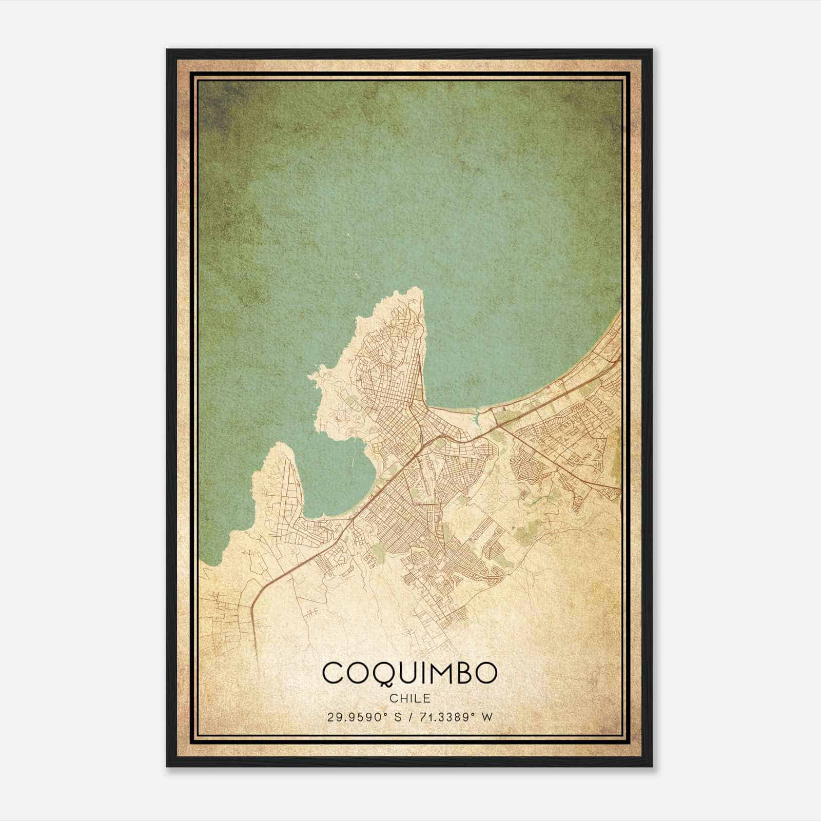 Vintage Coquimbo Chile Map Poster, Coquimbo City Road Wall Art Print ...