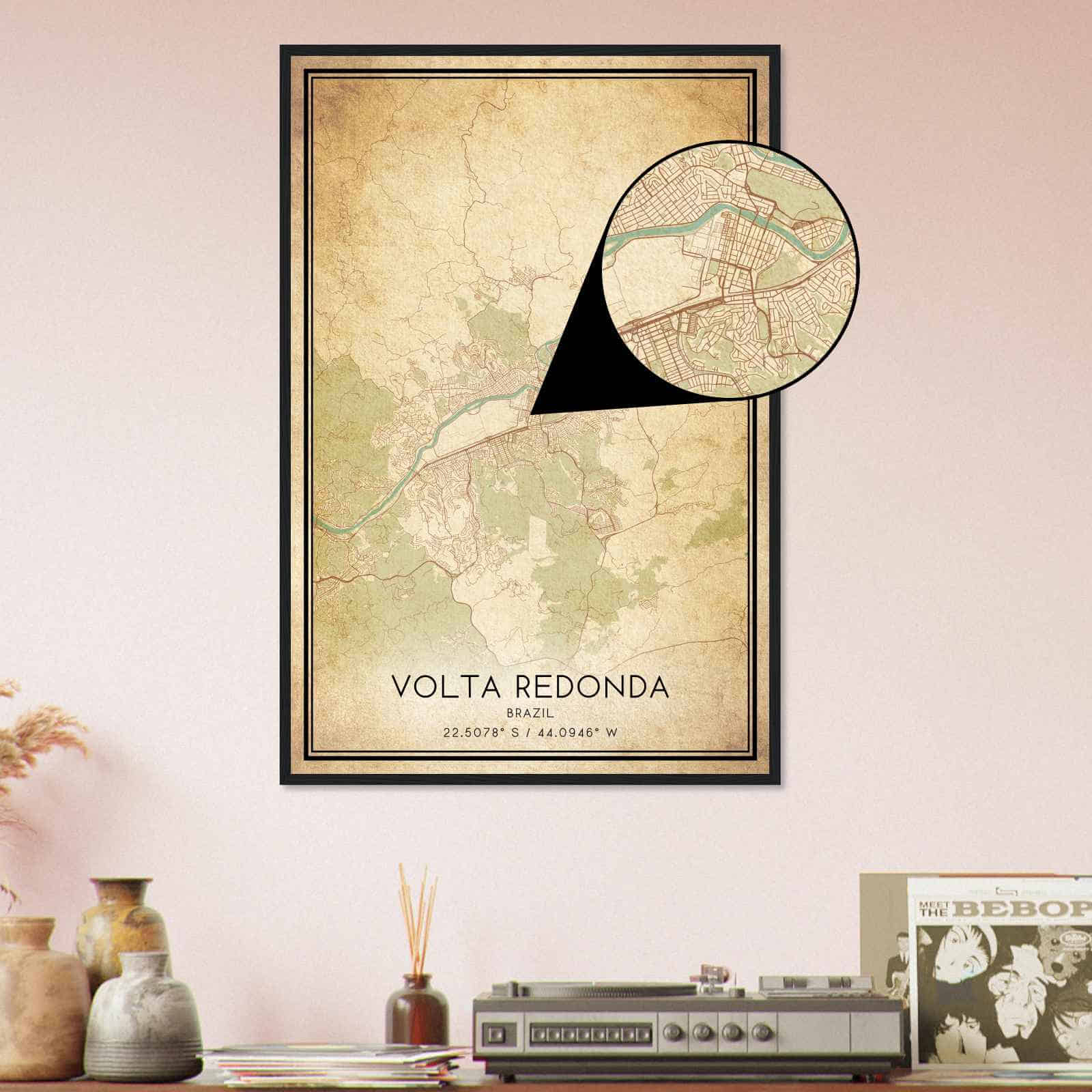 Vintage Volta Redonda Brazil Map Poster, Volta Redonda City Road Wall ...