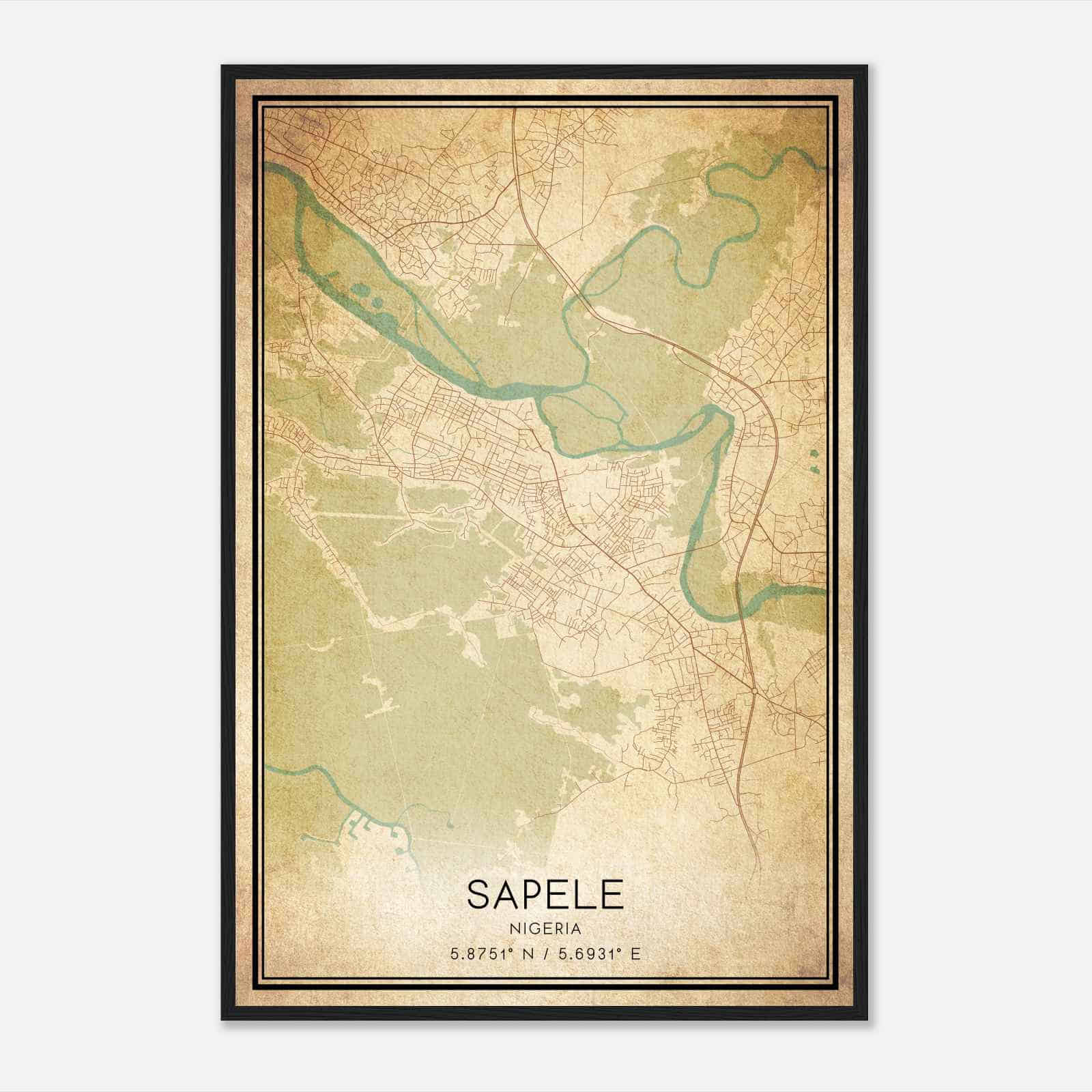 Vintage Sapele Nigeria Map Poster, Sapele City Road Wall Art Print ...