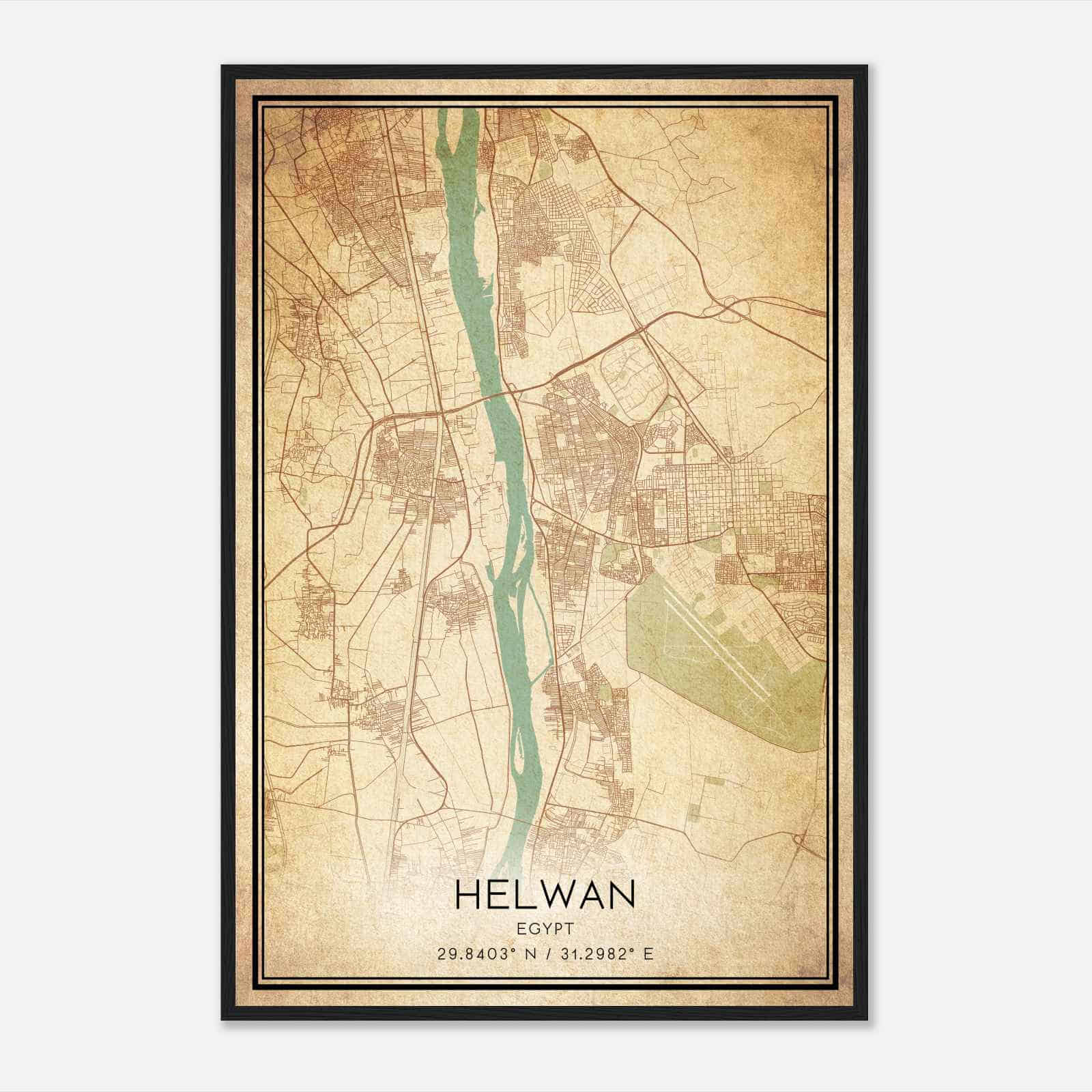 Vintage Helwan Egypt Map Poster, Helwan City Road Wall Art Print ...