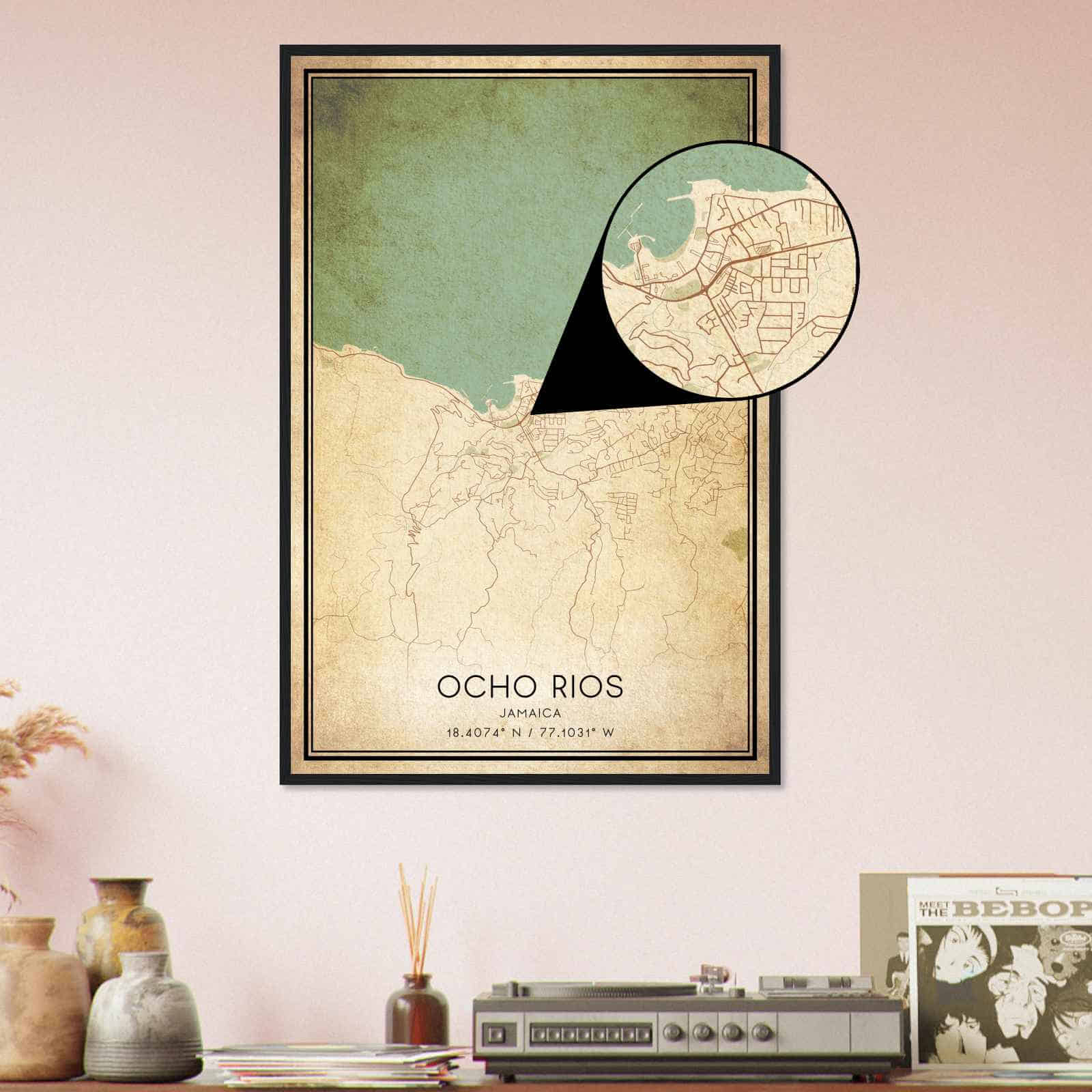 Vintage Ocho Rios Jamaica Map Poster, Ocho Rios City Road Wall Art ...