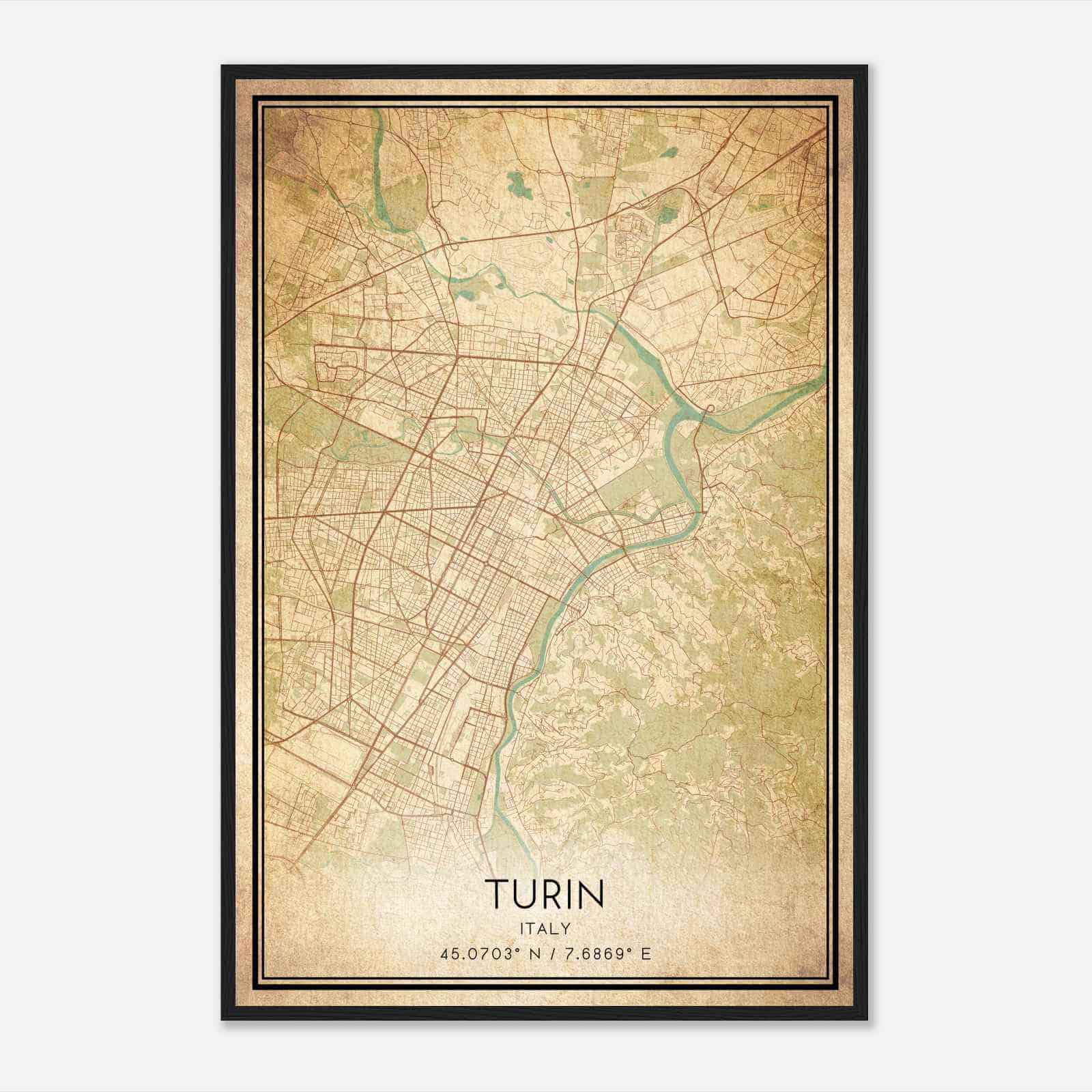 Vintage Turin Italy Map Poster, Turin City Road Wall Art Print - Custom ...