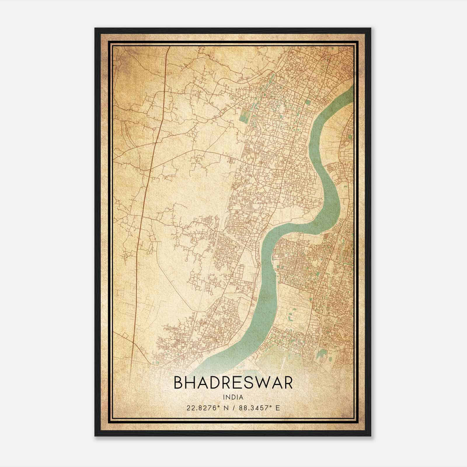 Vintage Bhadreswar India Map Poster, Bhadreswar City Road Wall Art ...