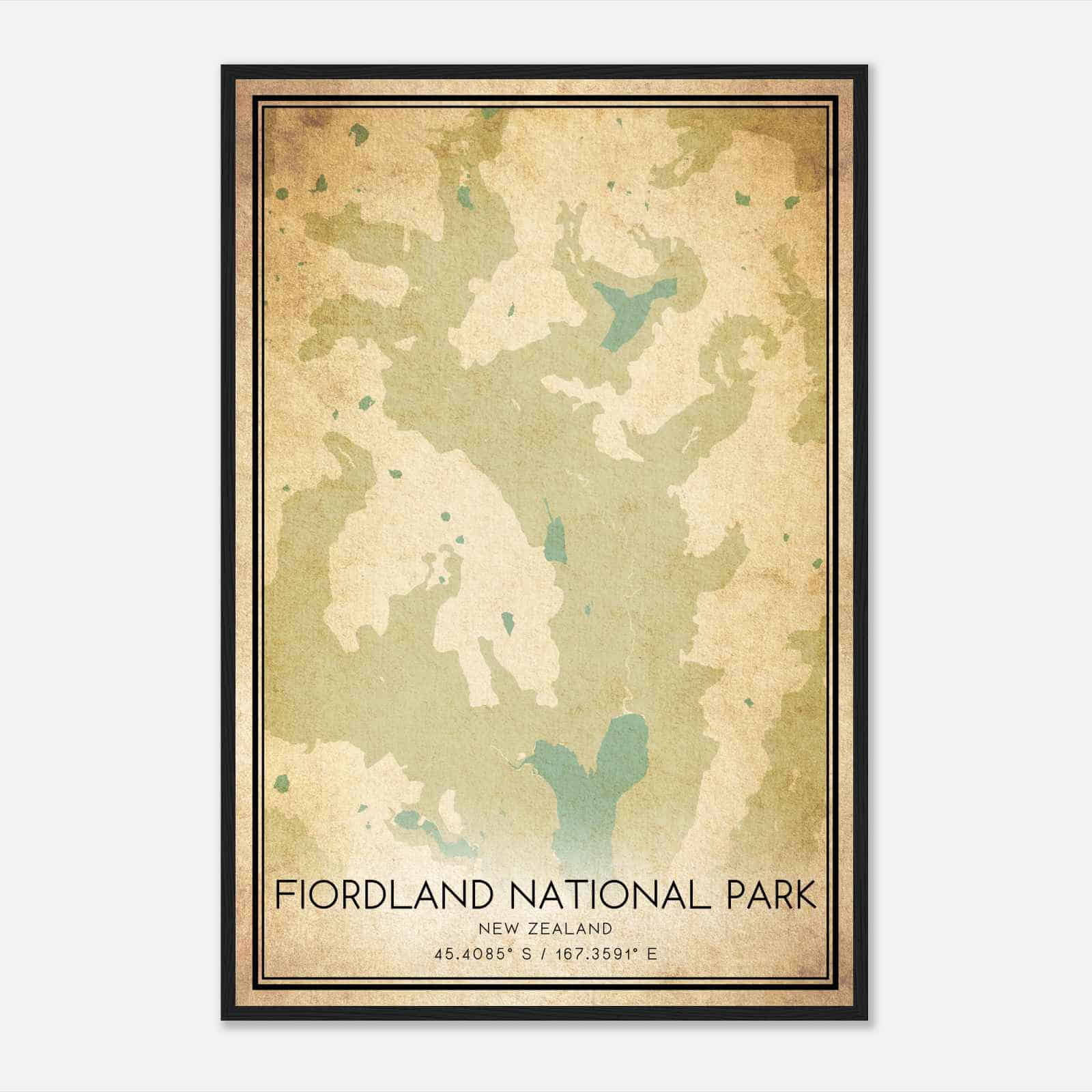 Vintage Fiordland National Park New Zealand Map Poster, Fiordland ...