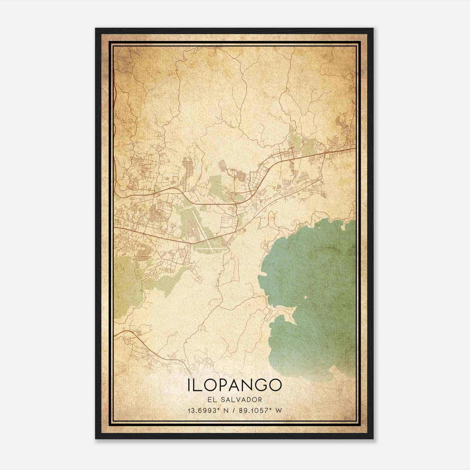 Vintage Ilopango El Salvador Map Poster, Ilopango City Road Wall Art ...