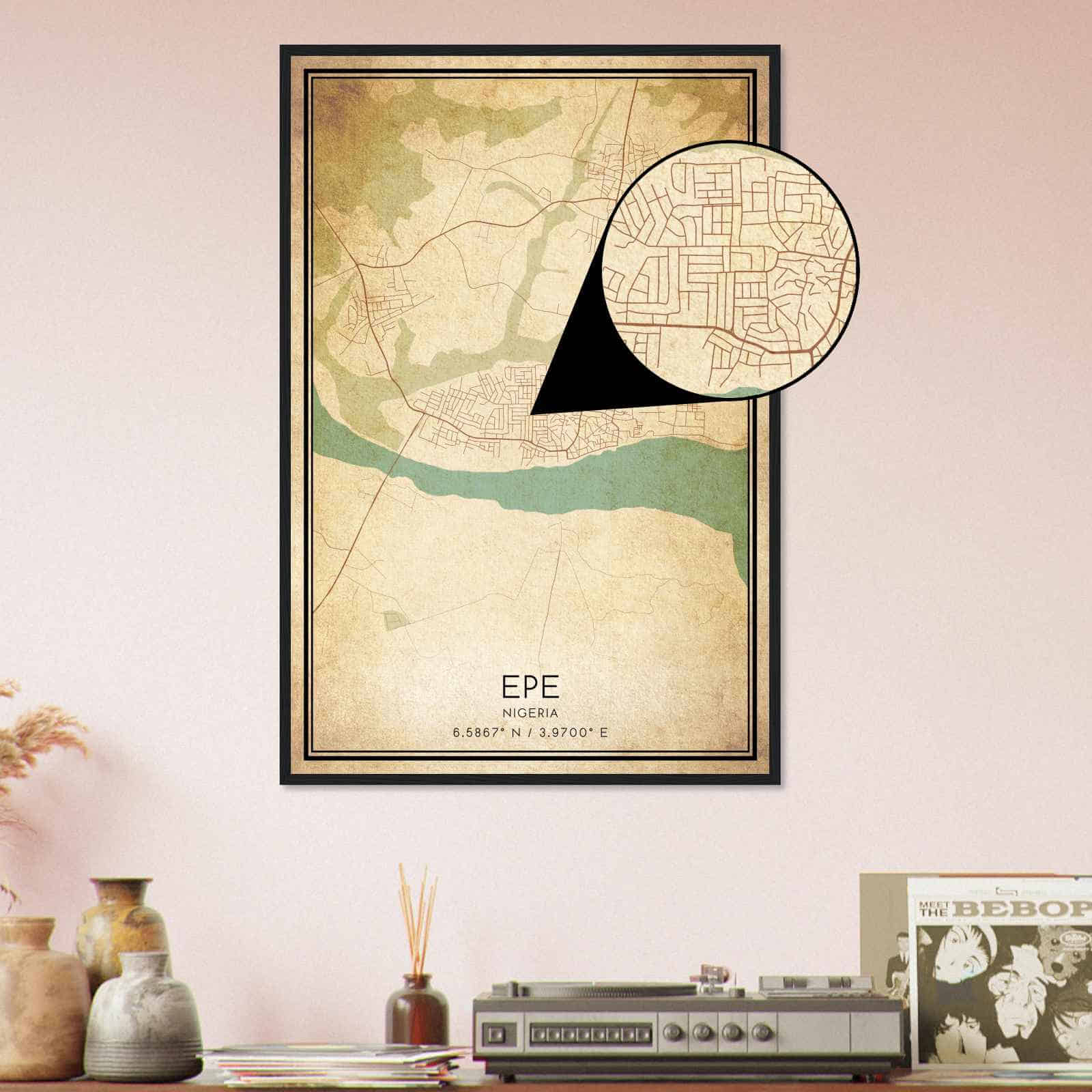 Vintage Epe Nigeria Map Poster, Epe City Road Wall Art Print - Custom ...